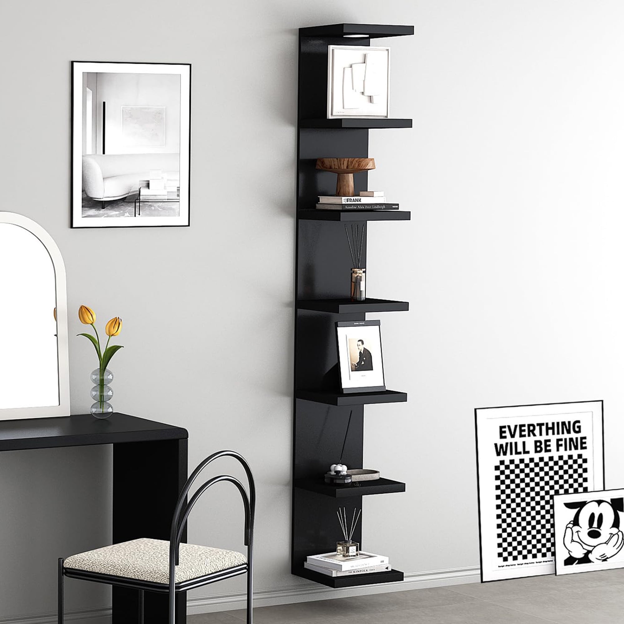 7-Tier Floating Shelf Unit - LED Remote Control Display Shelves ...
