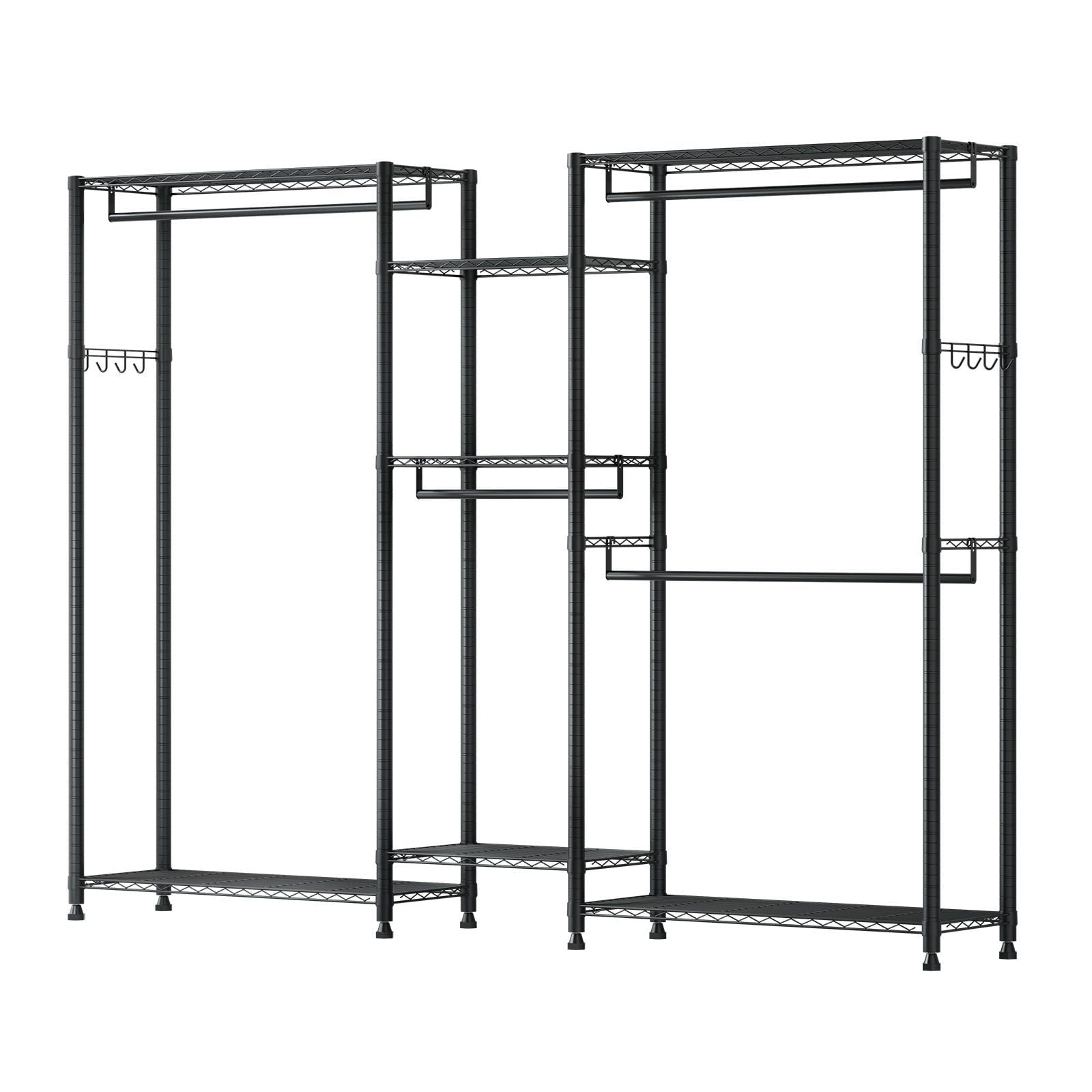 7-Tier Garment Rack with 4 Hanging Rods, Steel Frame Closet Wardrobe ...