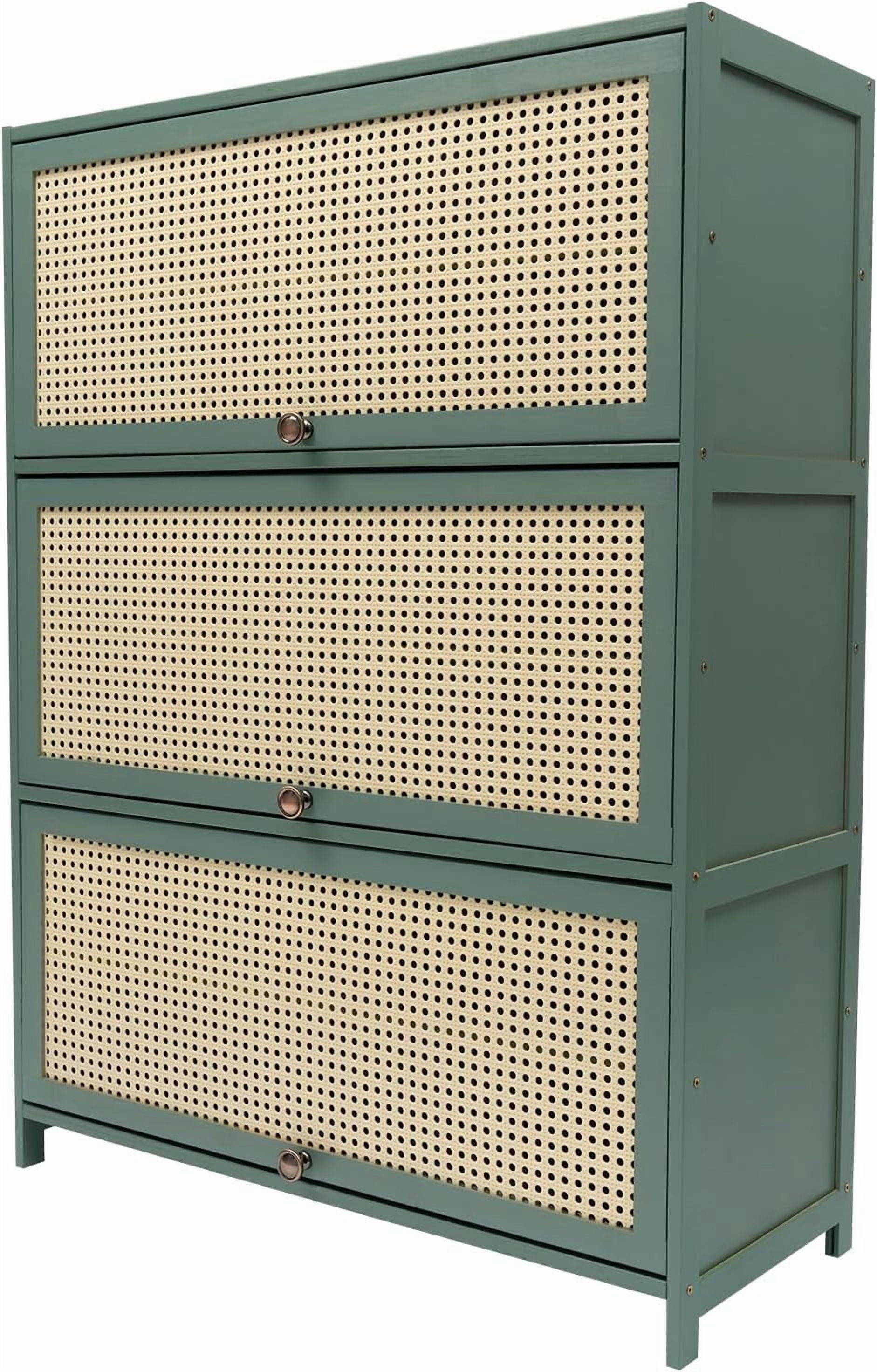 7-Tier Green Shoe Storage Cabinet with 3 Flip-Up Doors, Modern Country ...