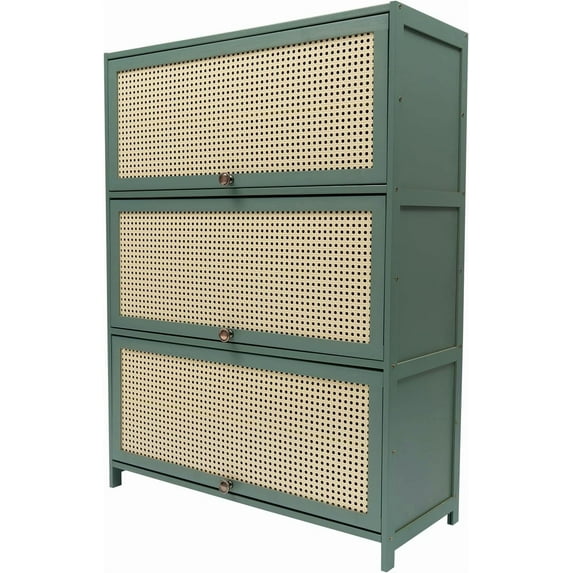 7-Tier Green Shoe Storage Cabinet with 3 Flip-Up Doors, Modern Country ...