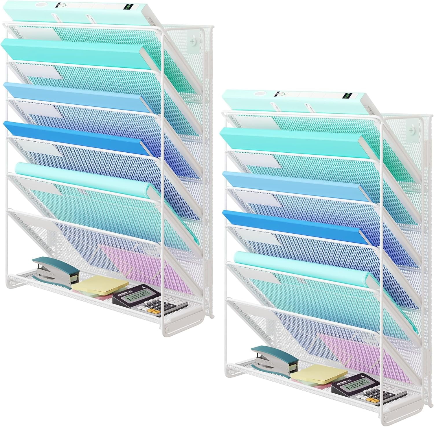 7-Tier Hanging File Organizer Vertical Wall File Holder, Mesh Magazine ...