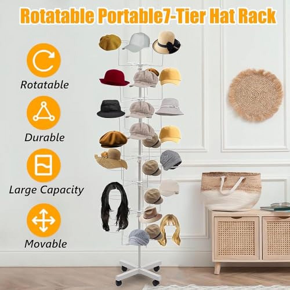 7-Tier Hats Display Rack, 35 Hat Holders Adjustable Hat Headwear Rack ...