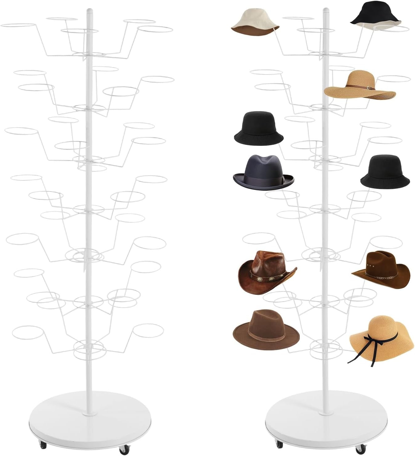 7-Tier Hats Display Rack, Large Hat Rack Wigs Holder 35 Hooks Metal ...