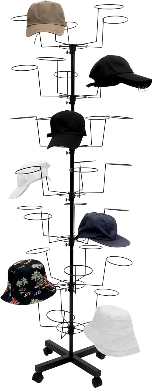 7-Tier Hats Display Rack Rotating Retail Hat Rack Stand 35 Hooks ...