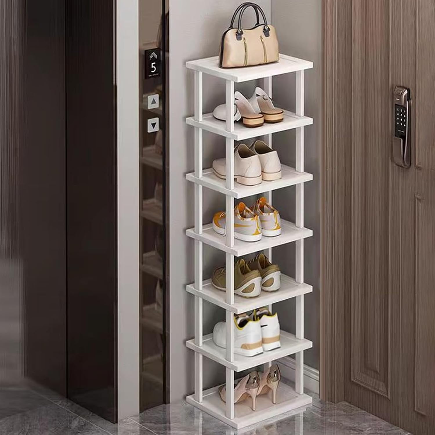 7-Tier Modern Bamboo Shoe Rack - Vertical, Slim, Space-Saving Shoe ...