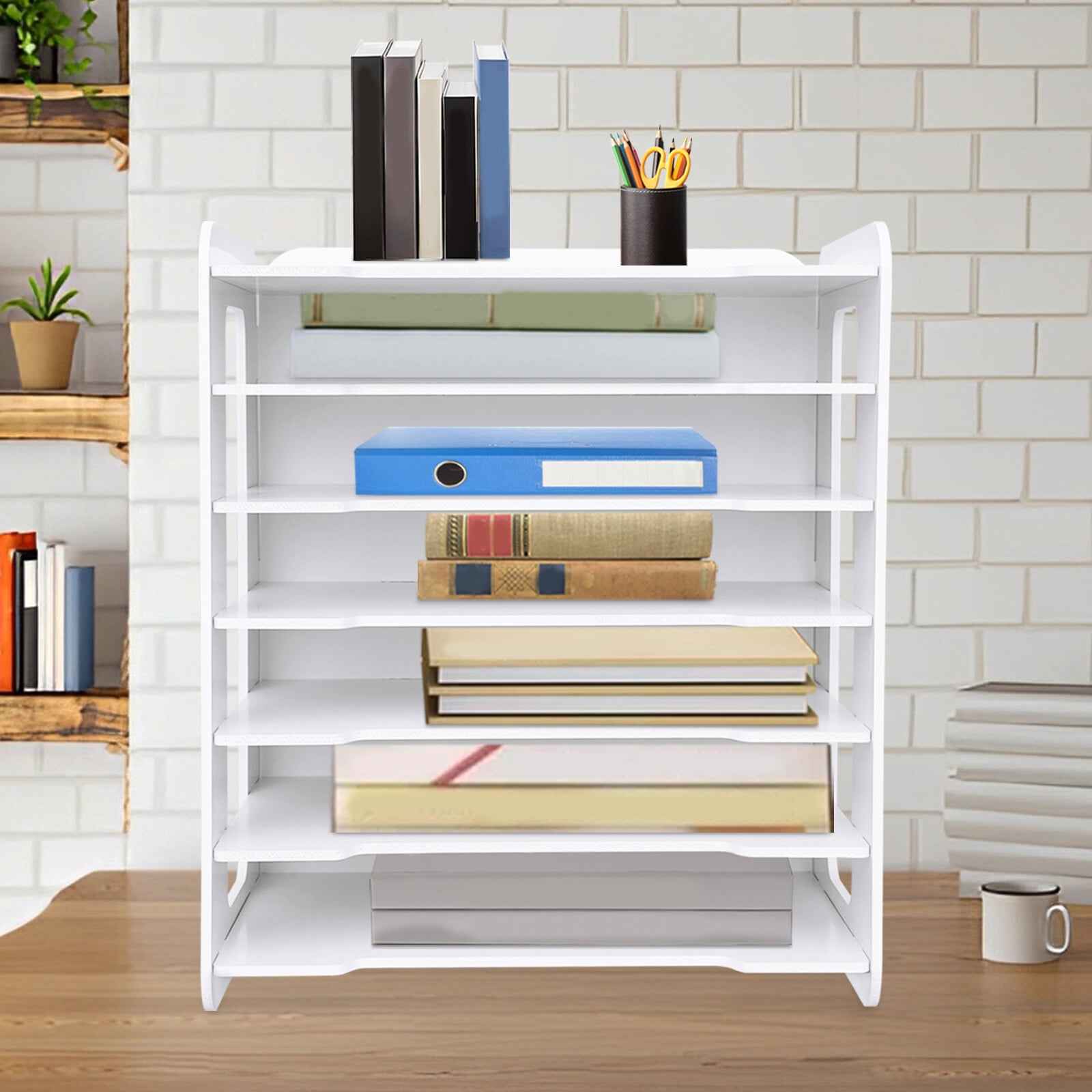 7 Tier Paper File Holder Document Storage Rack Desktop Organizer Office ...