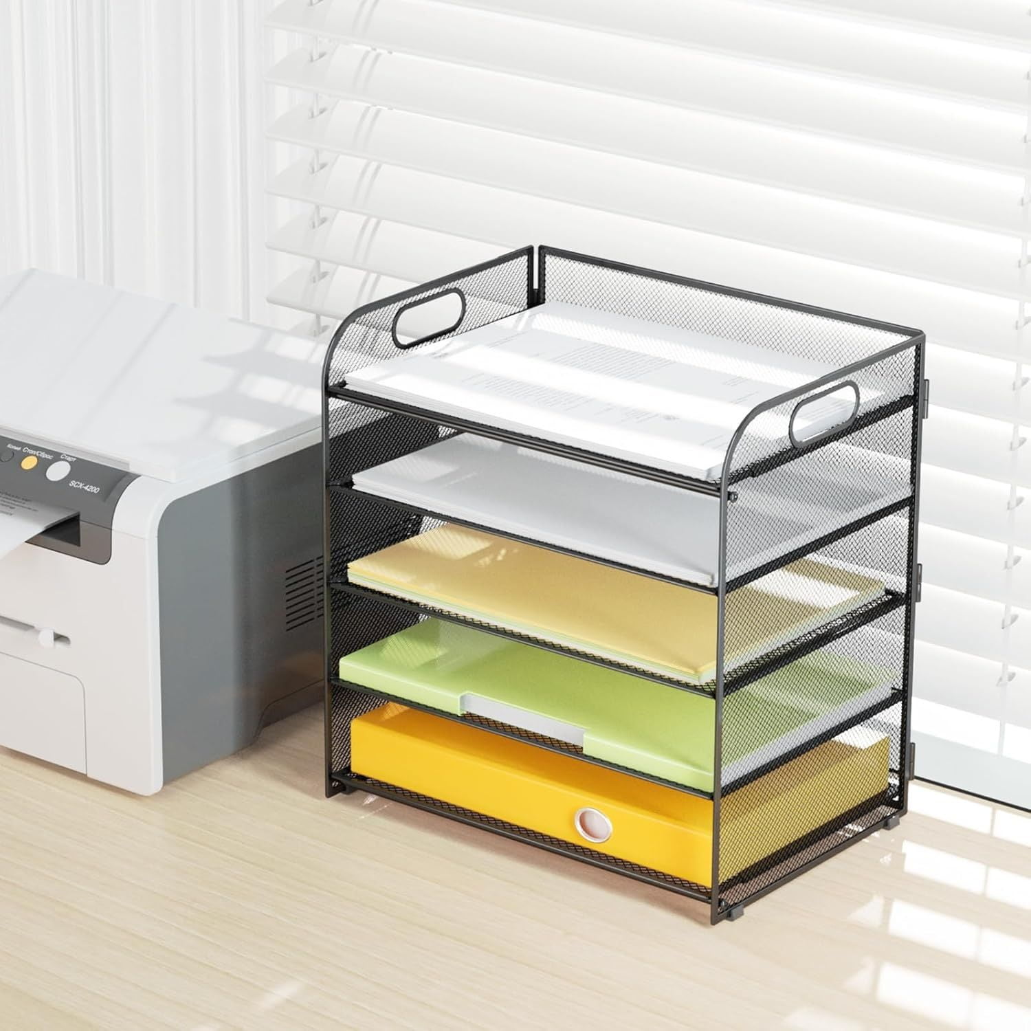 7 Tier Paper Letter Tray Organizer with Handles, Mesh Desk File Organizer Paper Sorter Holder ...