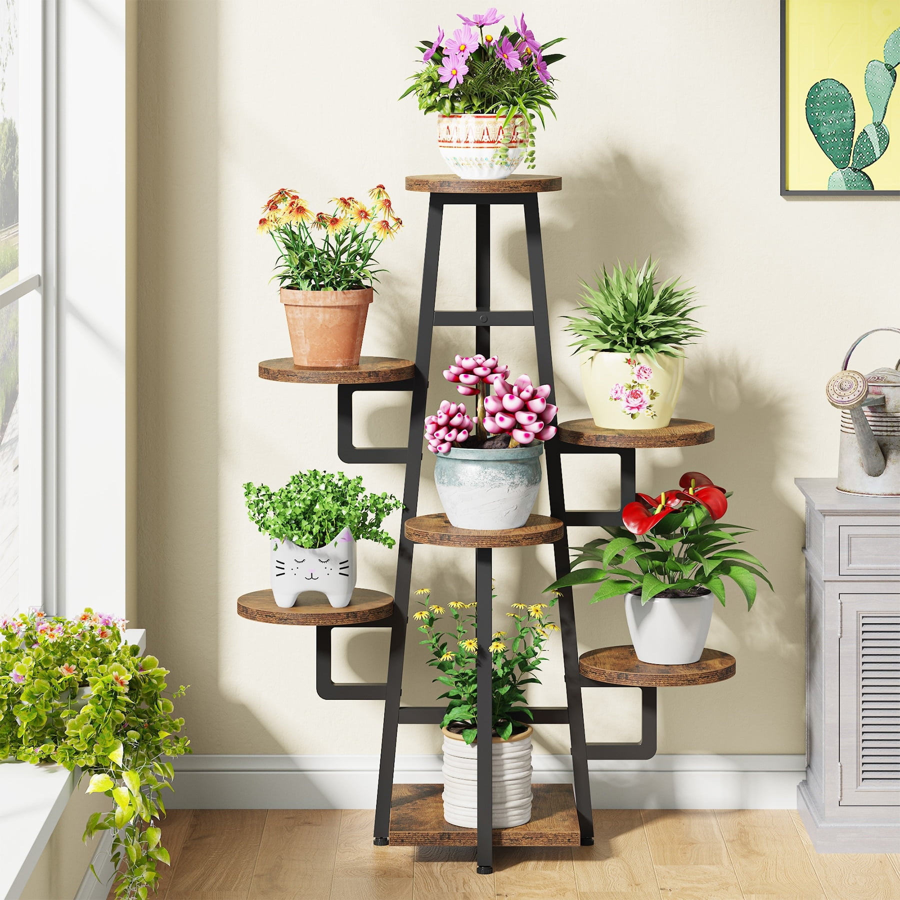 7 Tier Plant Stand Indoor, Tall Plant Shelf for Multiple Plants, Wooden ...