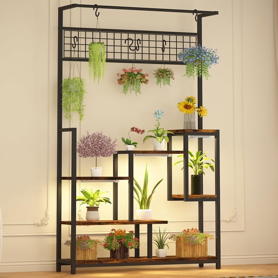 7-Tier Plant Stand with Grow Light - Tall Indoor Metal Shelf with ...