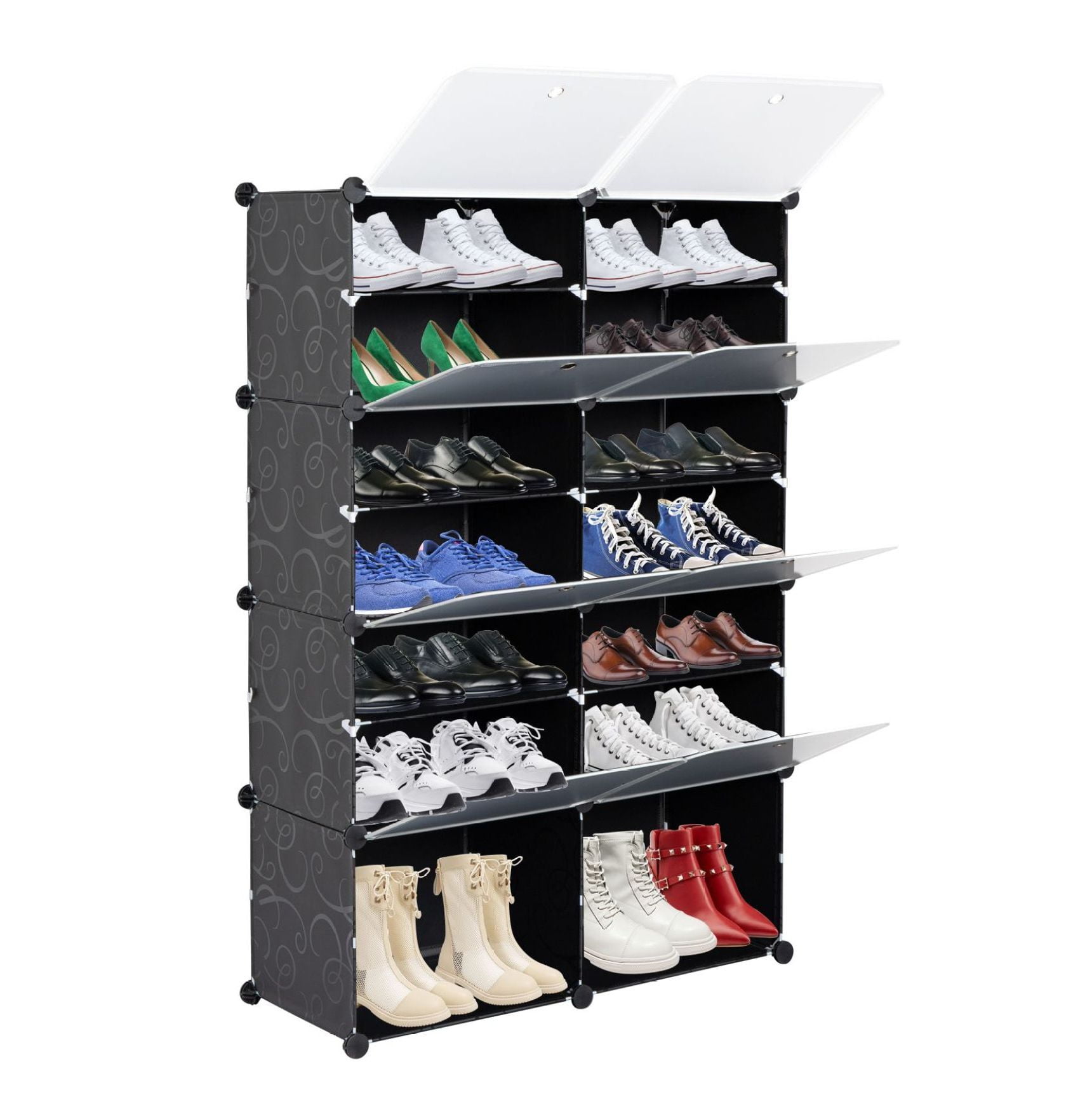 7-Tier Portable 28 Pair Shoe Rack Organizer 14 Grids Tower Shelf ...