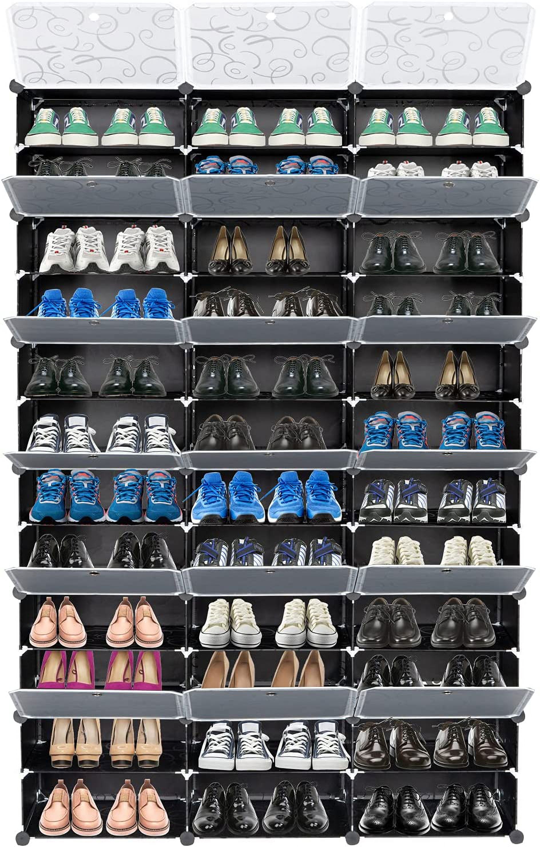 7-Tier Portable 28 Pair Shoe Rack Organizer 14 Grids Tower Shelf ...