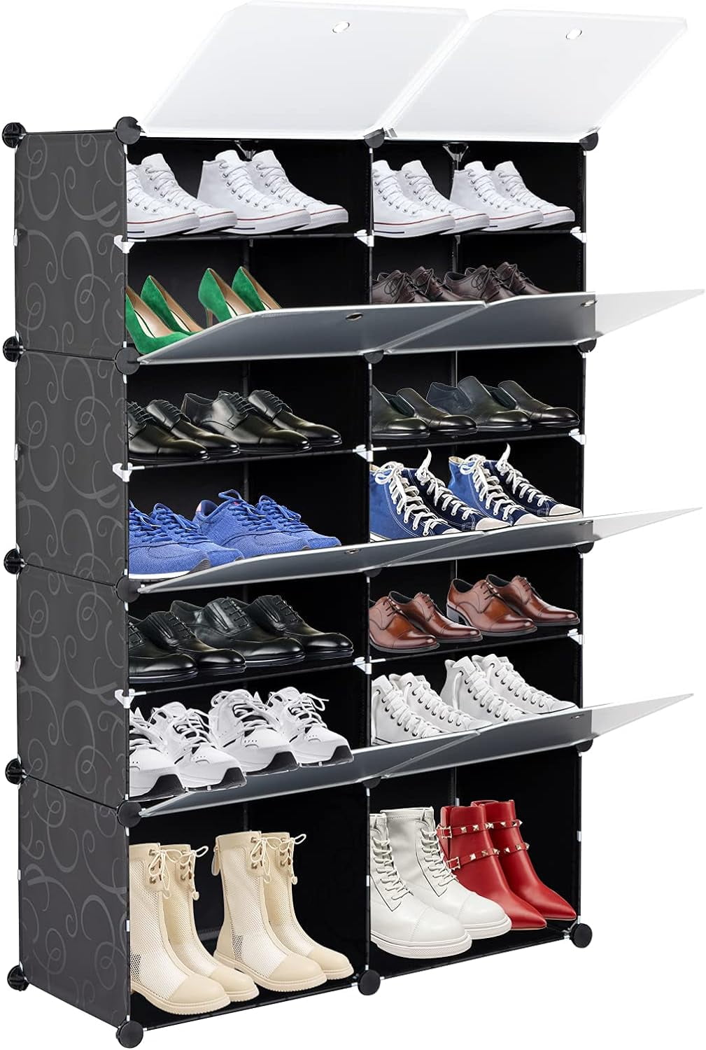 7 Tier Portable Shoe Rack Organizer 28 Pair Covered Shoe Storage ...