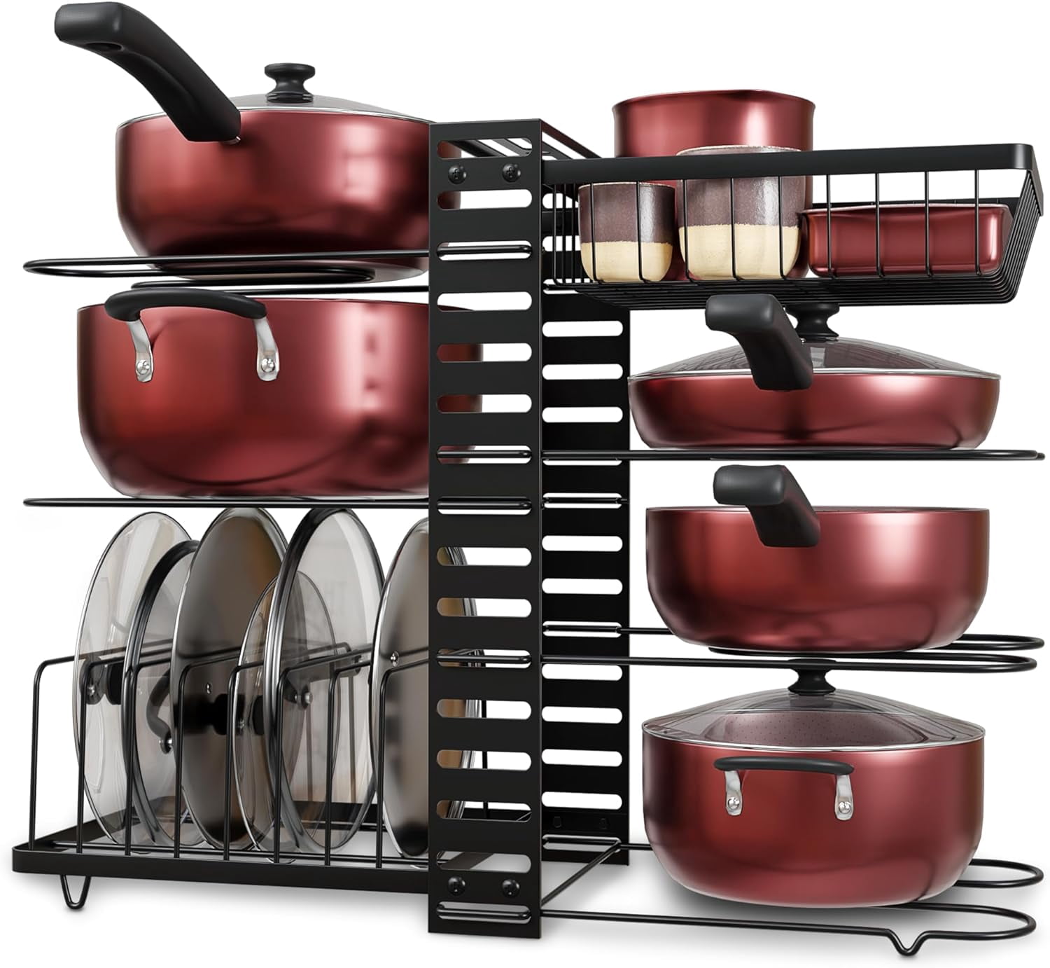7-Tier Pots and Pans Organizer Under Cabinet - Cooking Pot Lid for with ...