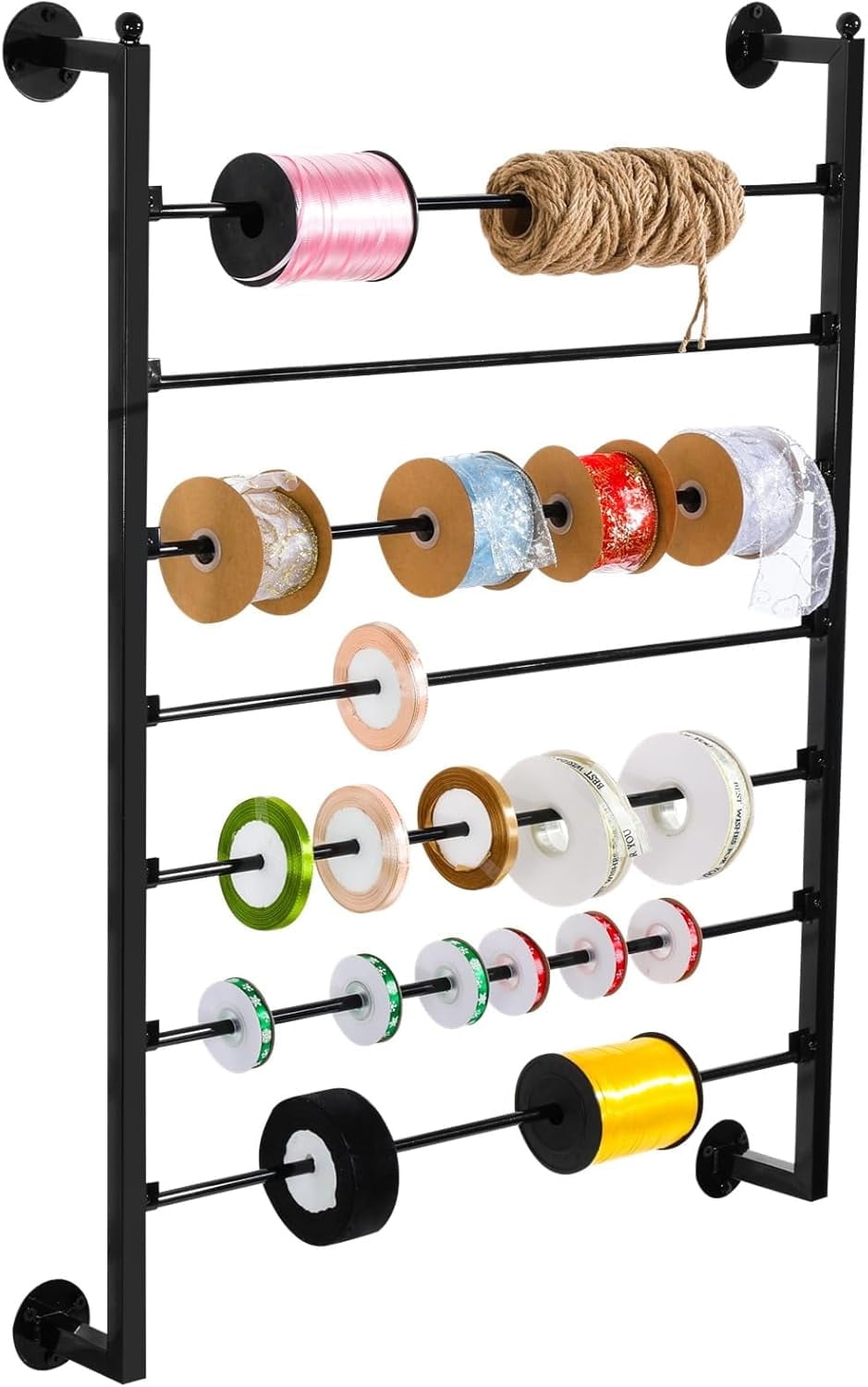 7-Tier Ribbon Wall Organizer, Wrapping Paper Roll Holder, Wall Mounted ...