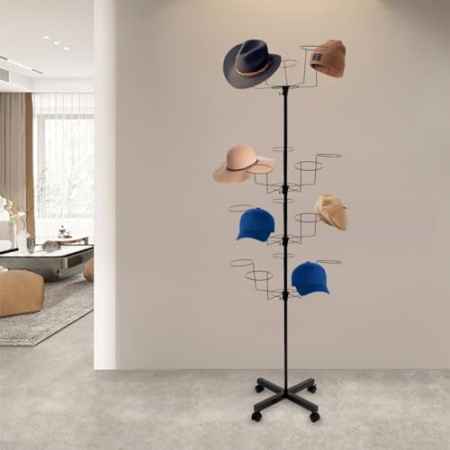 7-Tier Rotating Hat Display Rack, 35 Hooks Adjustable Metal ...