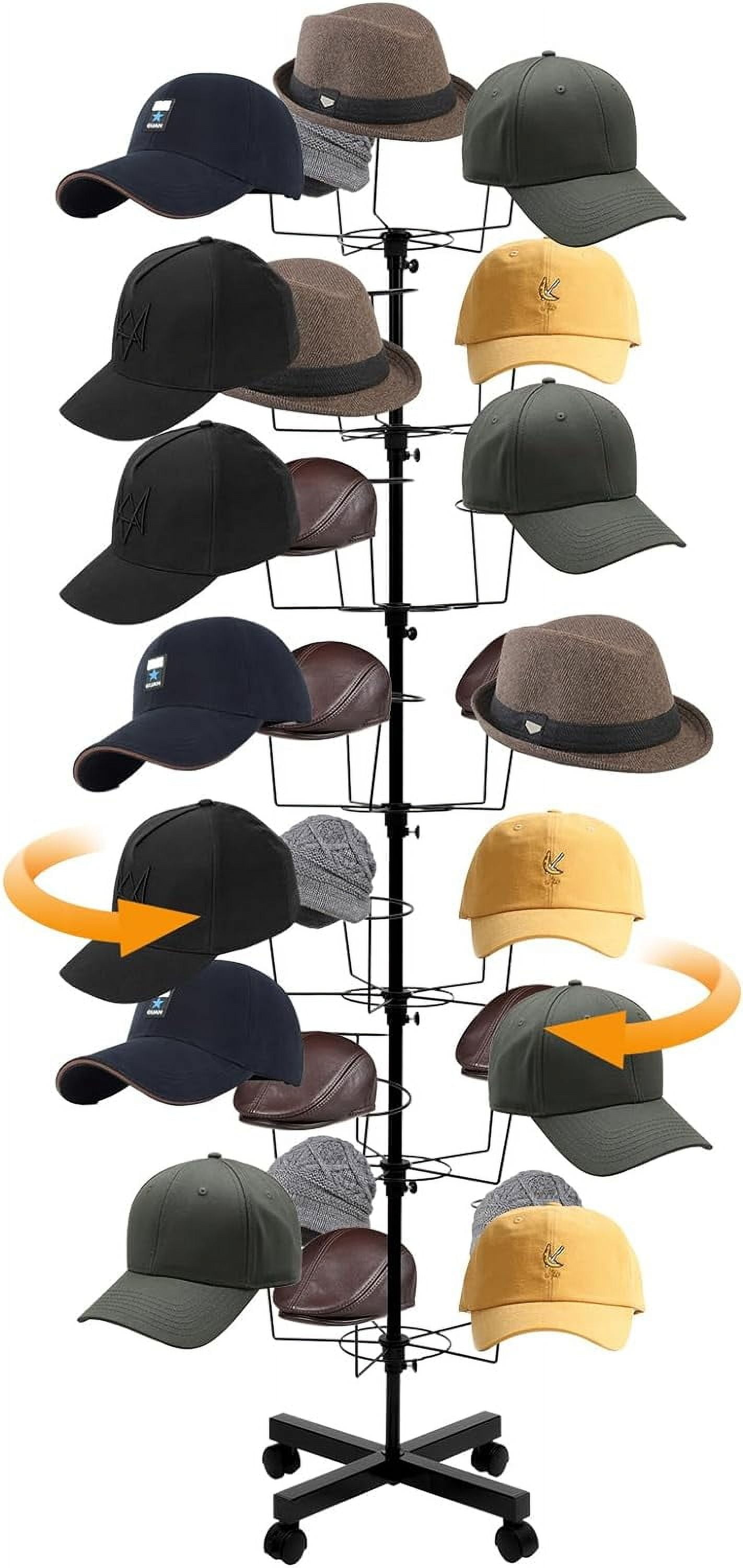 7-Tier Rotating Hat Display Rack, 35 Hooks Metal Freestanding Retail ...