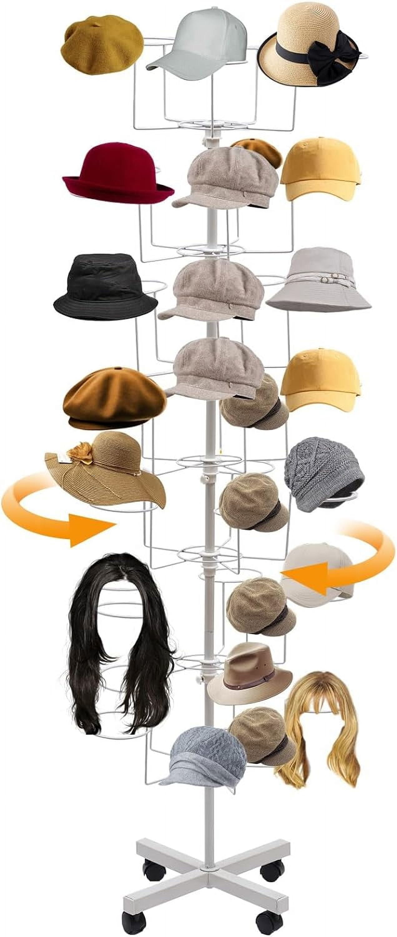 7-Tier Rotating Hat Display Rack, 35 Hooks Metal Freestanding Retail ...