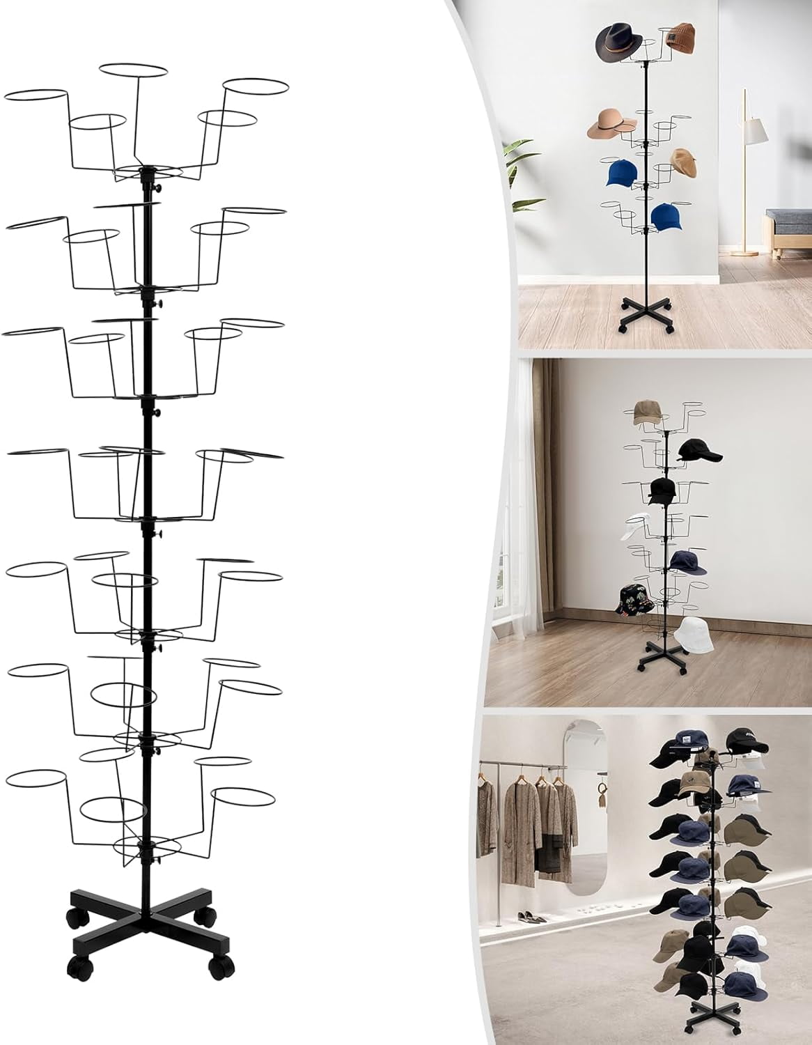 7-Tier Rotating Hat Display Rack Stand 35 Cap Holders,Metal ...