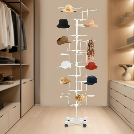 7-Tier Rotating Hat Display Rack Stand Metal Freestanding Hats Storage ...