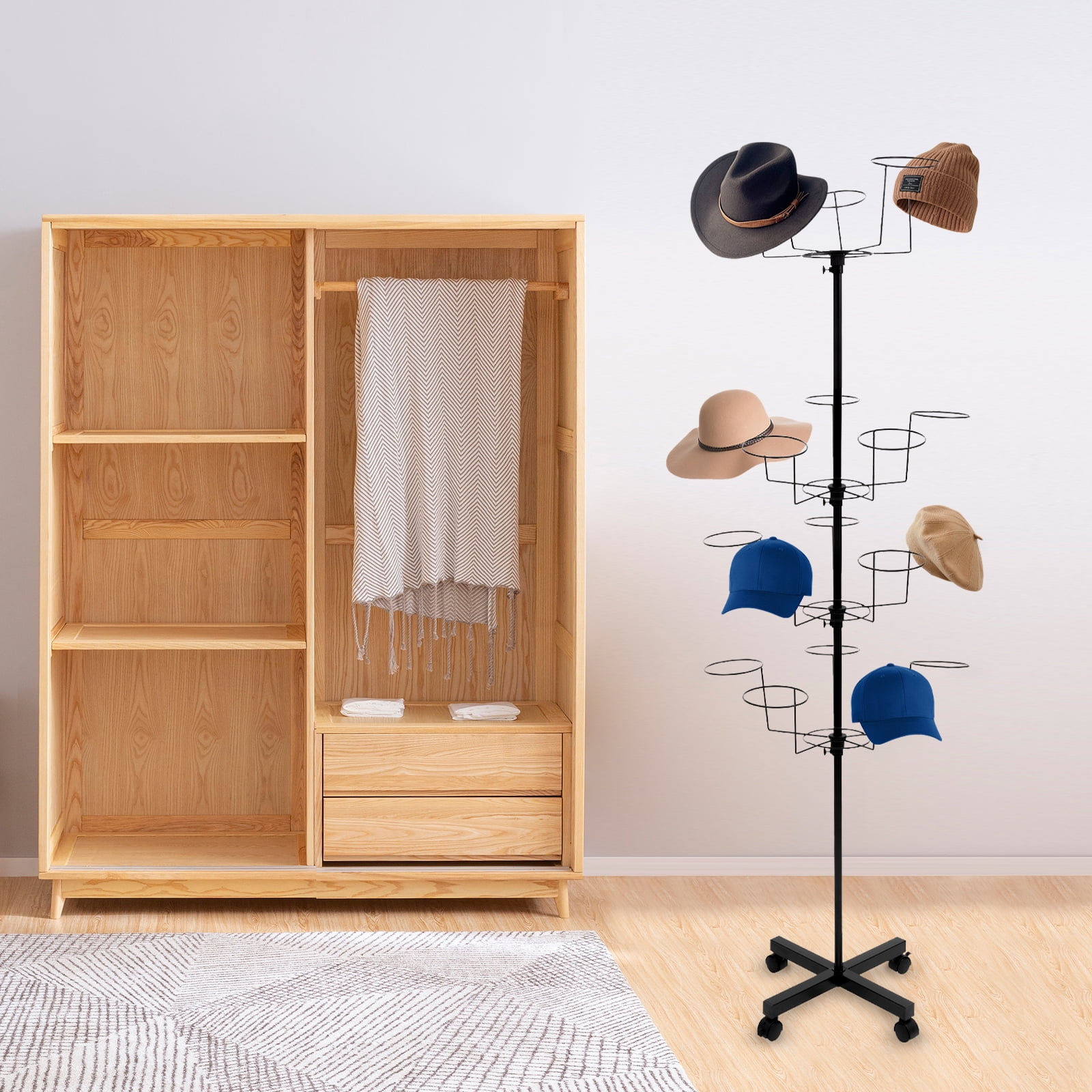 7-Tier Rotating Metal Hat Cap Display Stand Hanger Rack with Adjustable ...