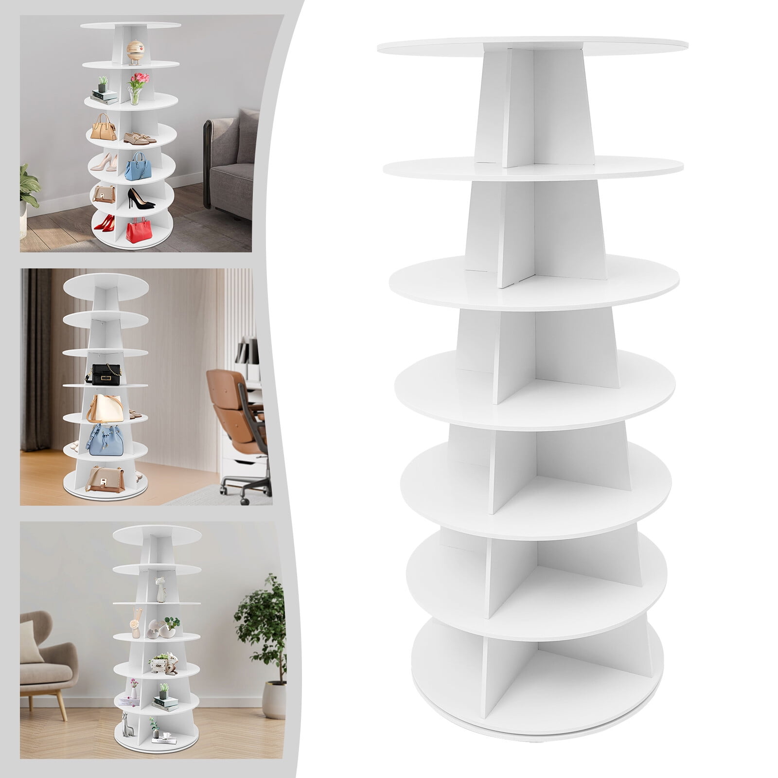 7-Tier Rotating Shoe Rack, 360° Revolving Shoe Organizer White ...