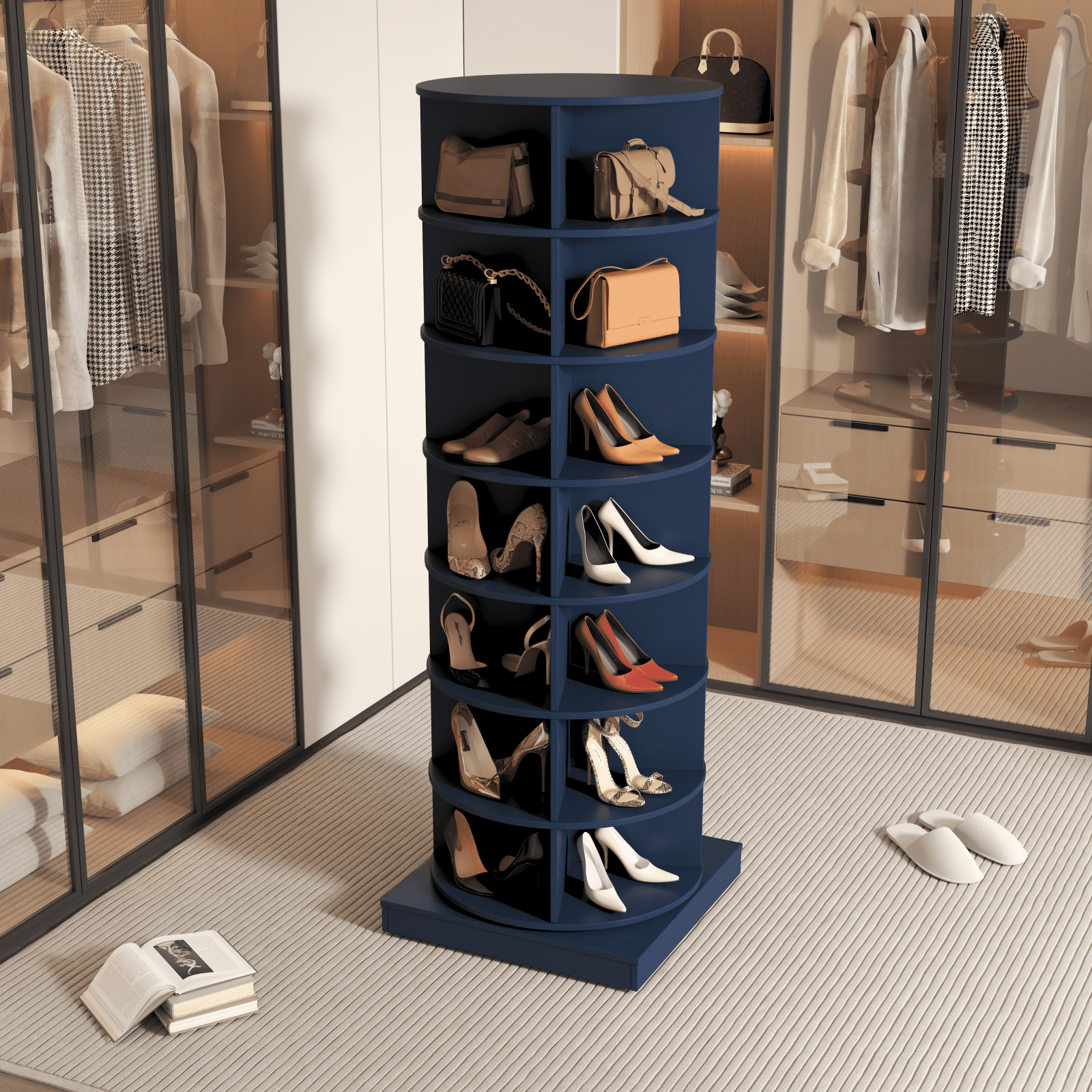 7 Tier Rotating Shoe Rack, Elegant Shoe Carousel, Free Standing 360 ...