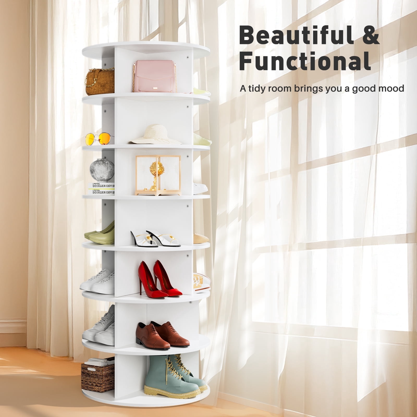 7-Tier Rotating Shoe Rack, Free Standing 360° Revolving Organizer For ...