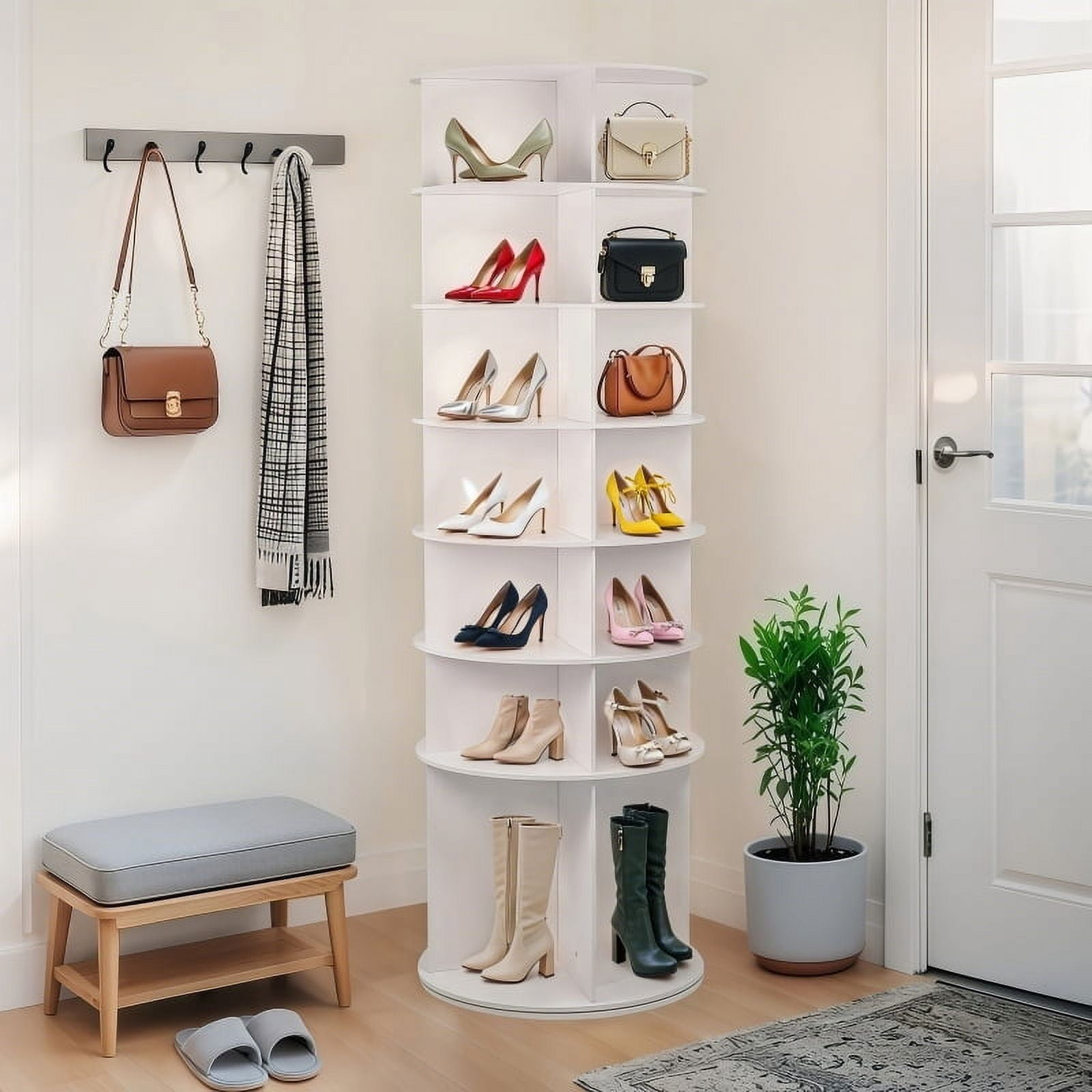 7 Tier Rotating Shoe Rack, High Bottom Design Rotating Shoe Rack Tower ...