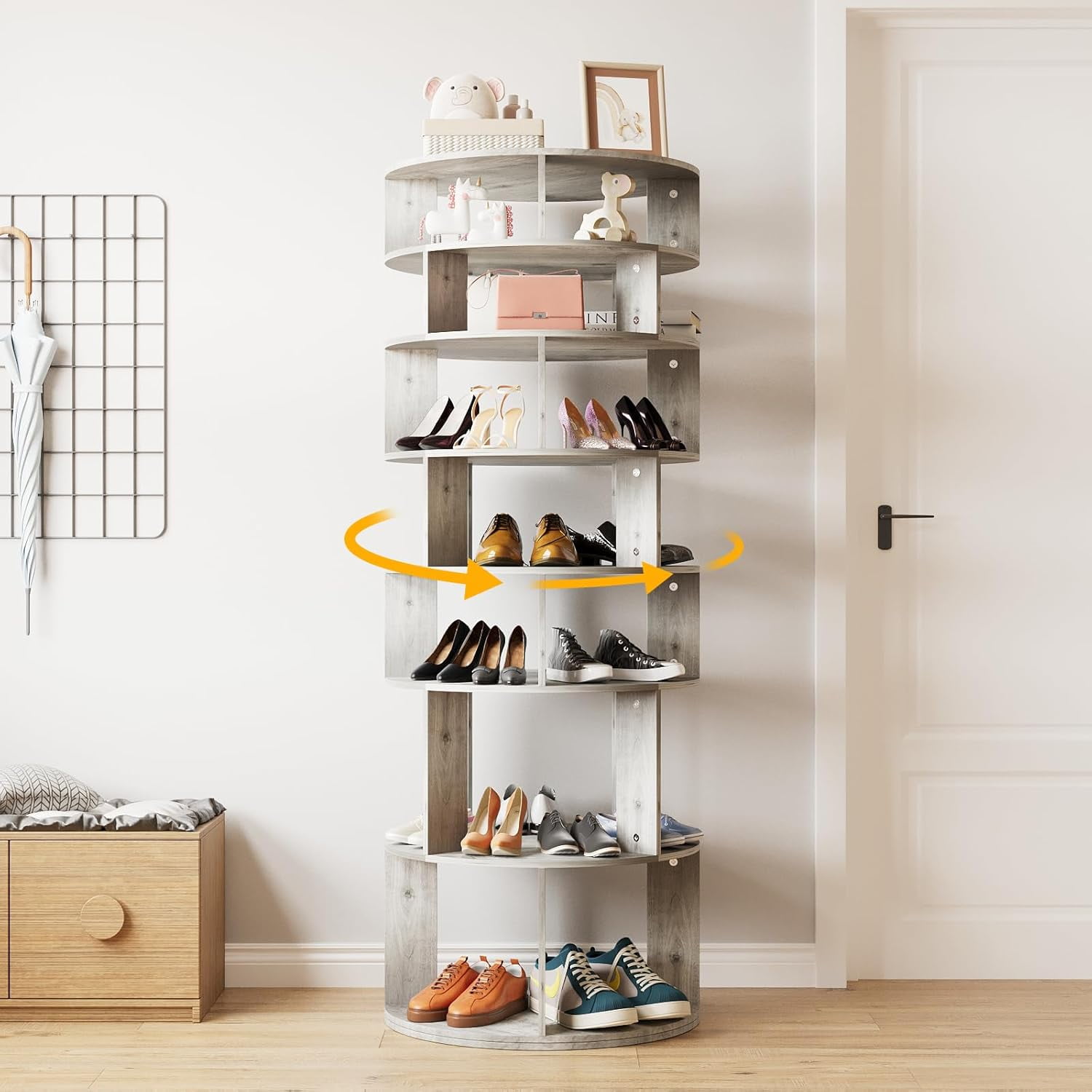 7 Tier Rotating Shoe Rack Tower, 360 Degree Rotation Shoe Storage ...