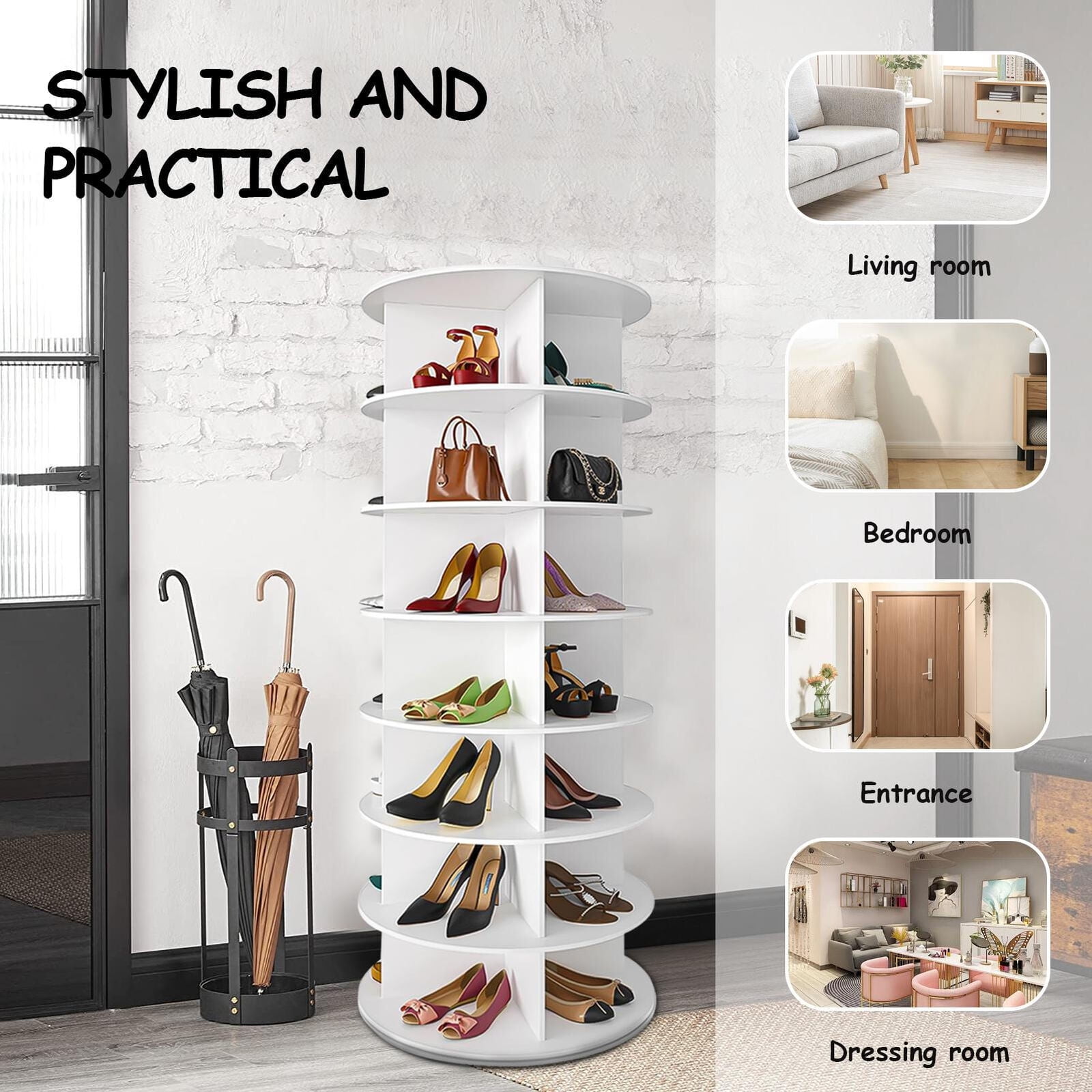 7-Tier Rotating Shoe Rack Tower 360 Degree Shoe Rack Storage Storage ...