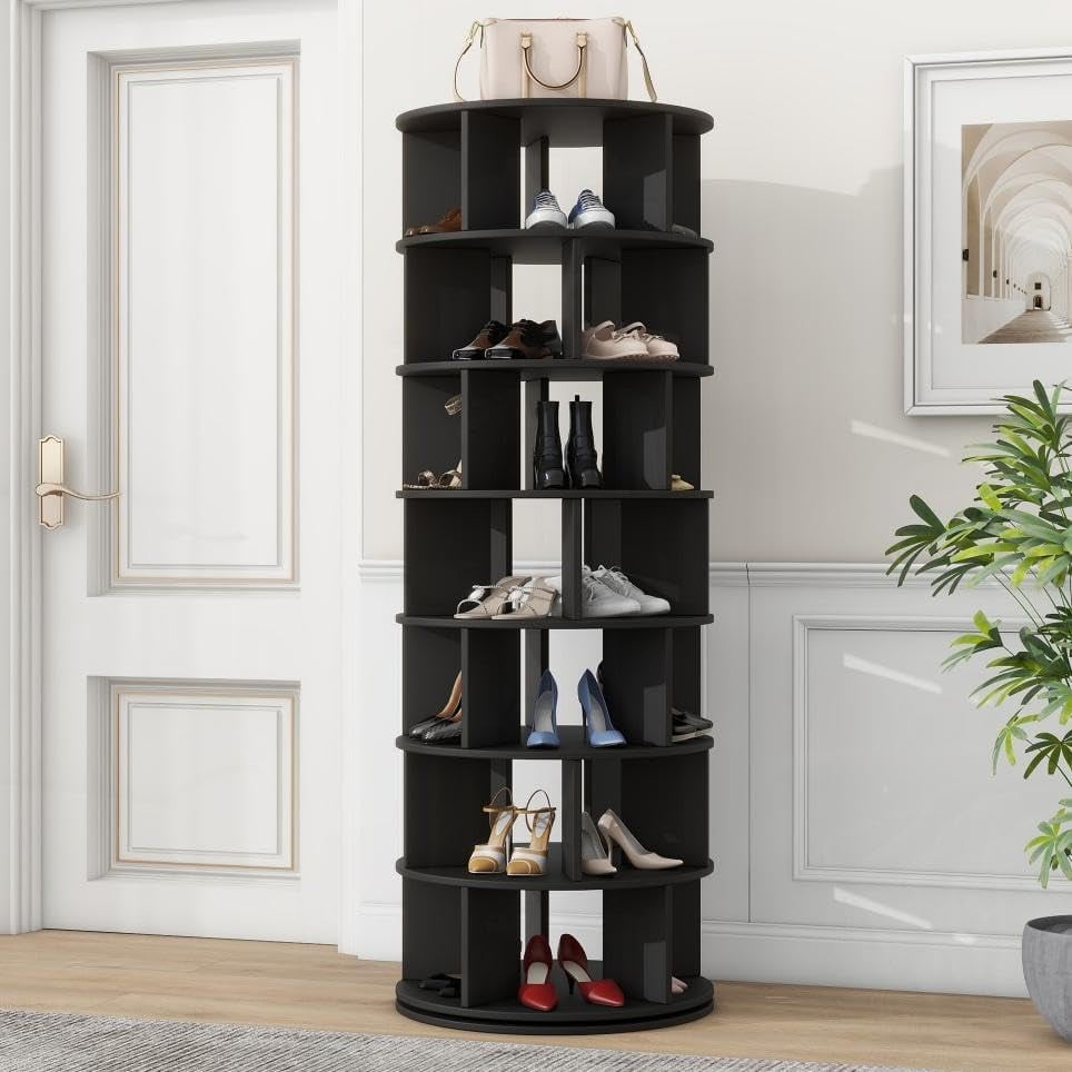 7 Tier Rotating Shoe Rack Tower, 360° Round Rotating Storage Tower ...