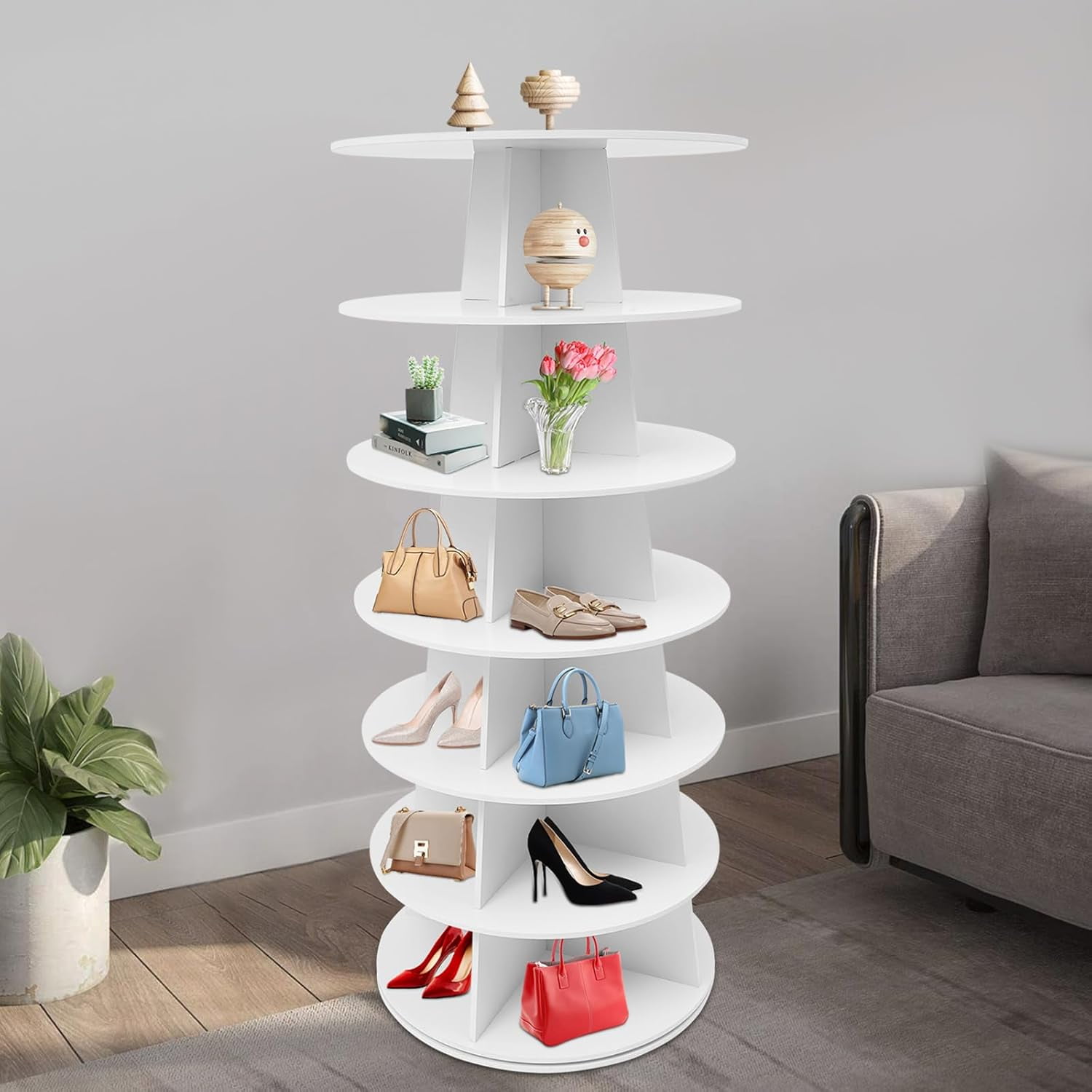 7 Tier Rotating Shoe Rack Tower 360° Spinning Shoe Rack Rotatable Shoe ...