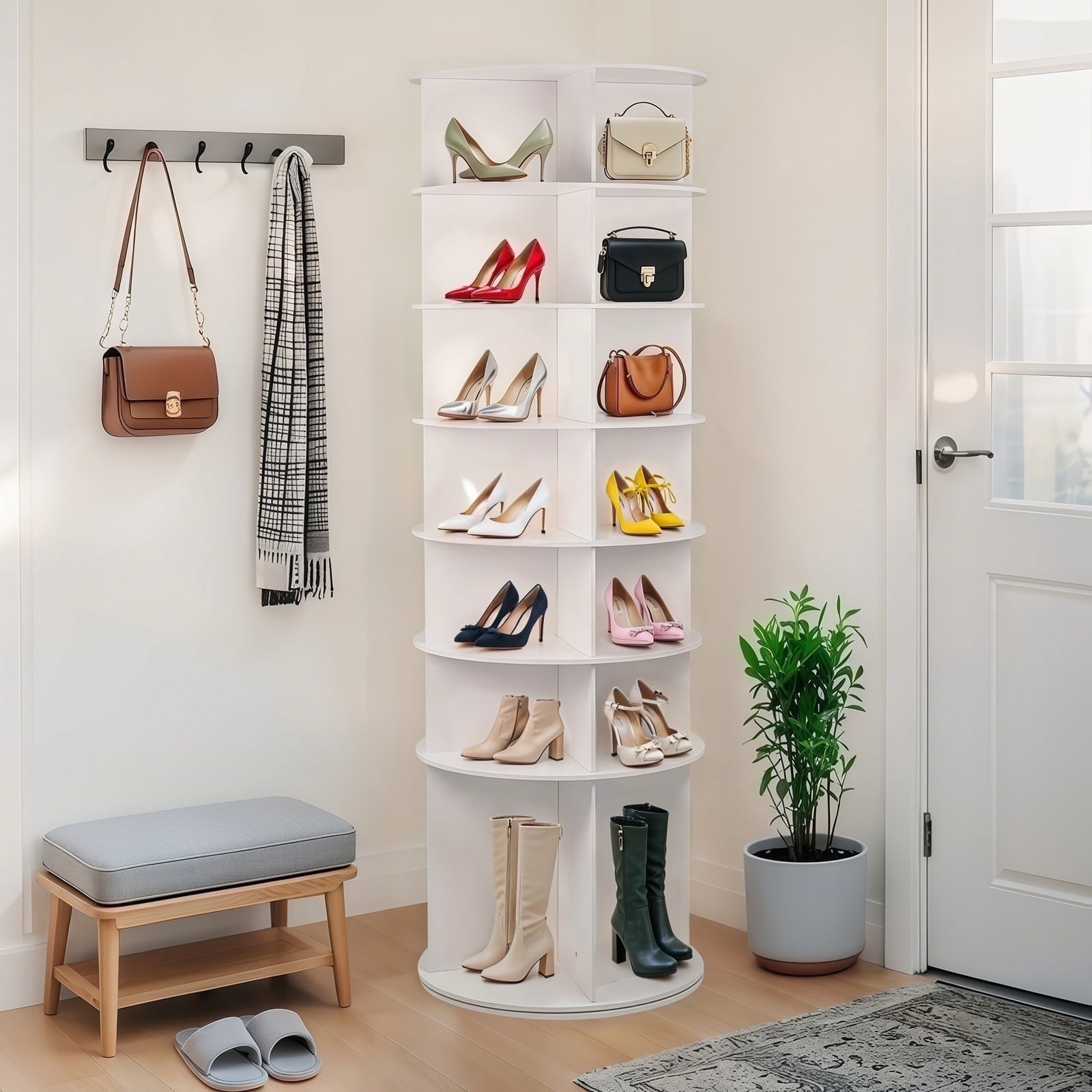 7 Tier Rotating Shoe Rack Tower for Closets, 360° Spinning Shoe ...