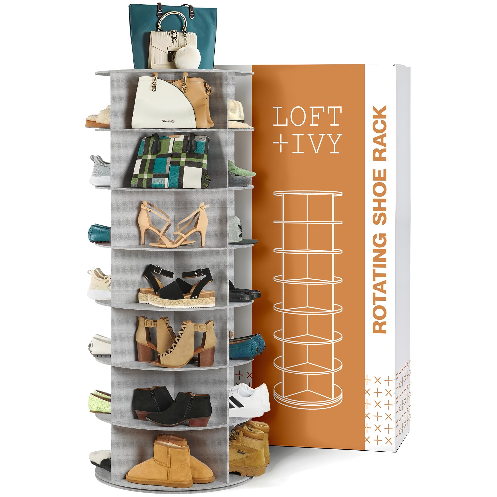 7-Tier Rotating Shoe Rack Tower – 360° Spinning Storage Organizer ...
