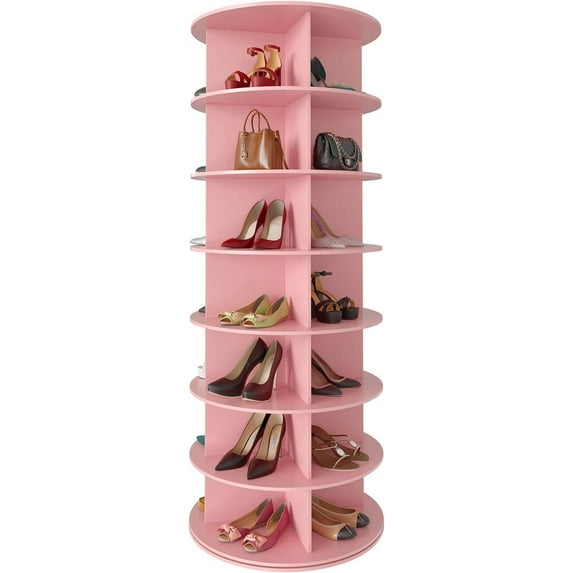 7 Tier Rotating Shoe Rack Tower Pink Spinning Shoe Display 360 Degree ...