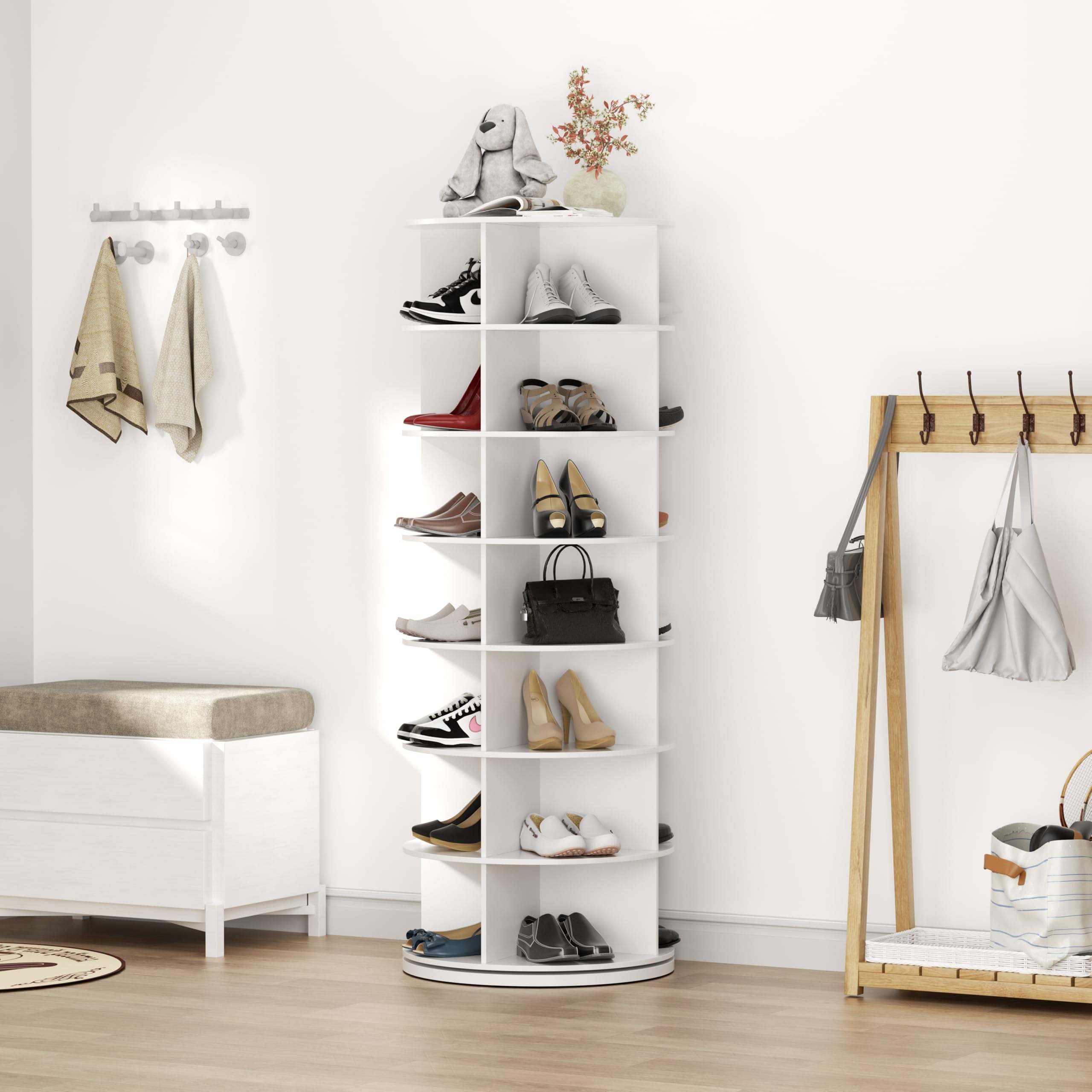 7 Tier Rotating Shoe Rack Tower, Revolving 360 Shoe Rack Storage Round ...