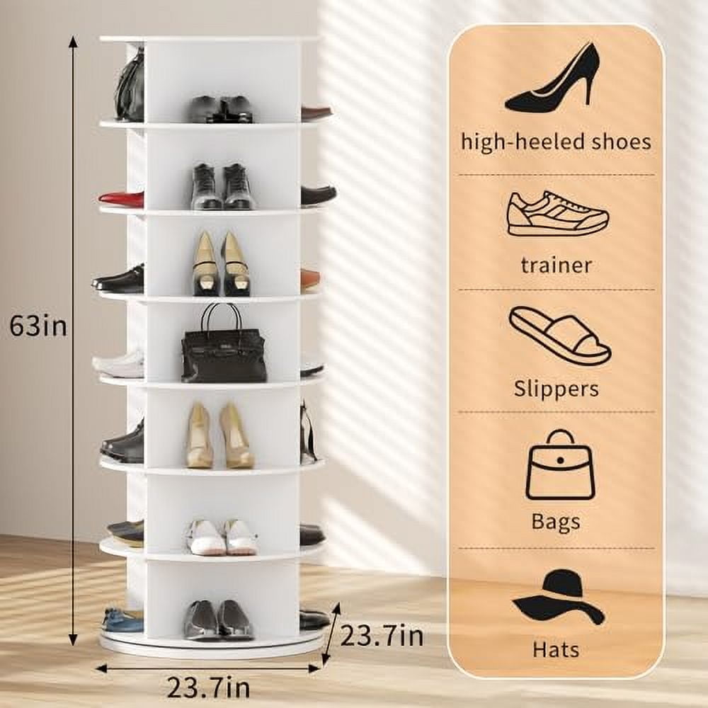 7 Tier Rotating Shoe Rack Tower, Revolving 360 Shoe Rack Storage Round ...