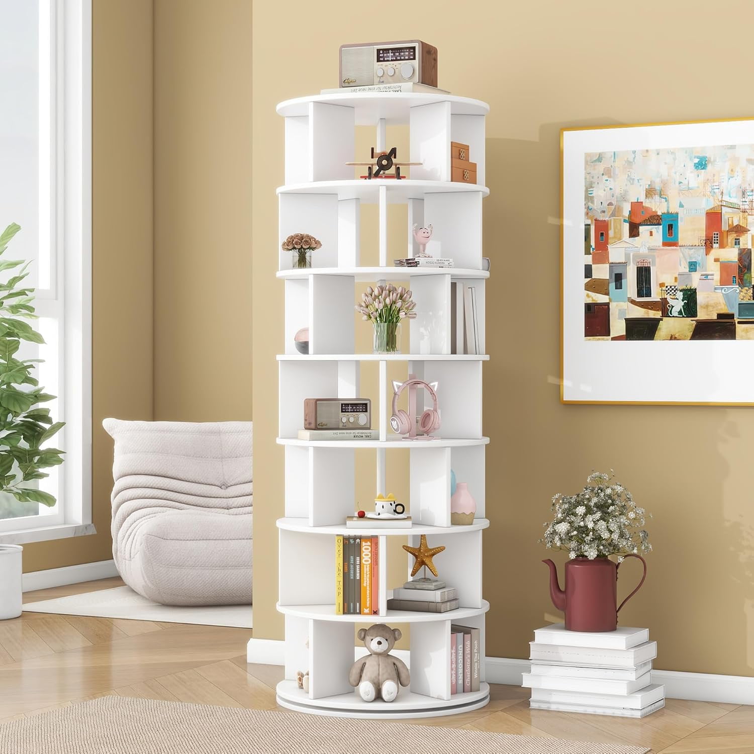 7-Tier Rotating Shoe Rack Tower, Spinning Shoe Shelf with 5 Grids Per ...
