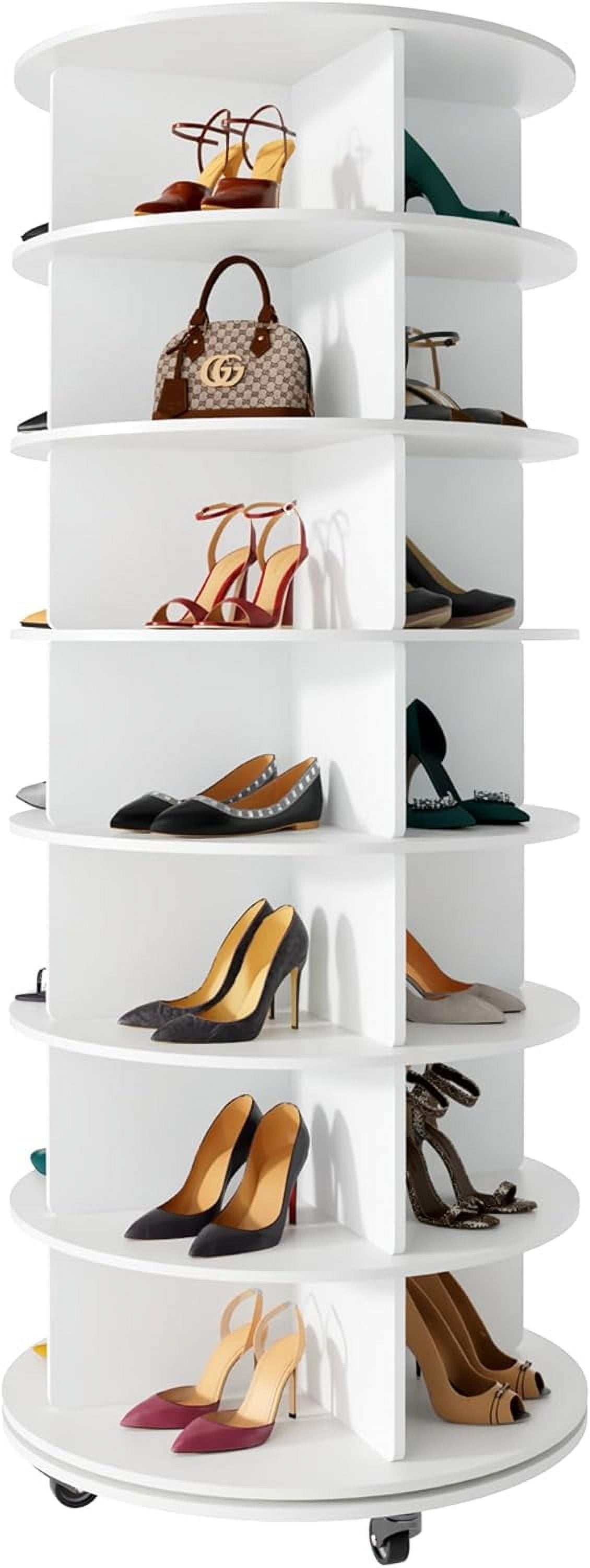 7 Tier Rotating Shoe Rack Tower with Wheels, 360 Revolving Shoe Rack ...