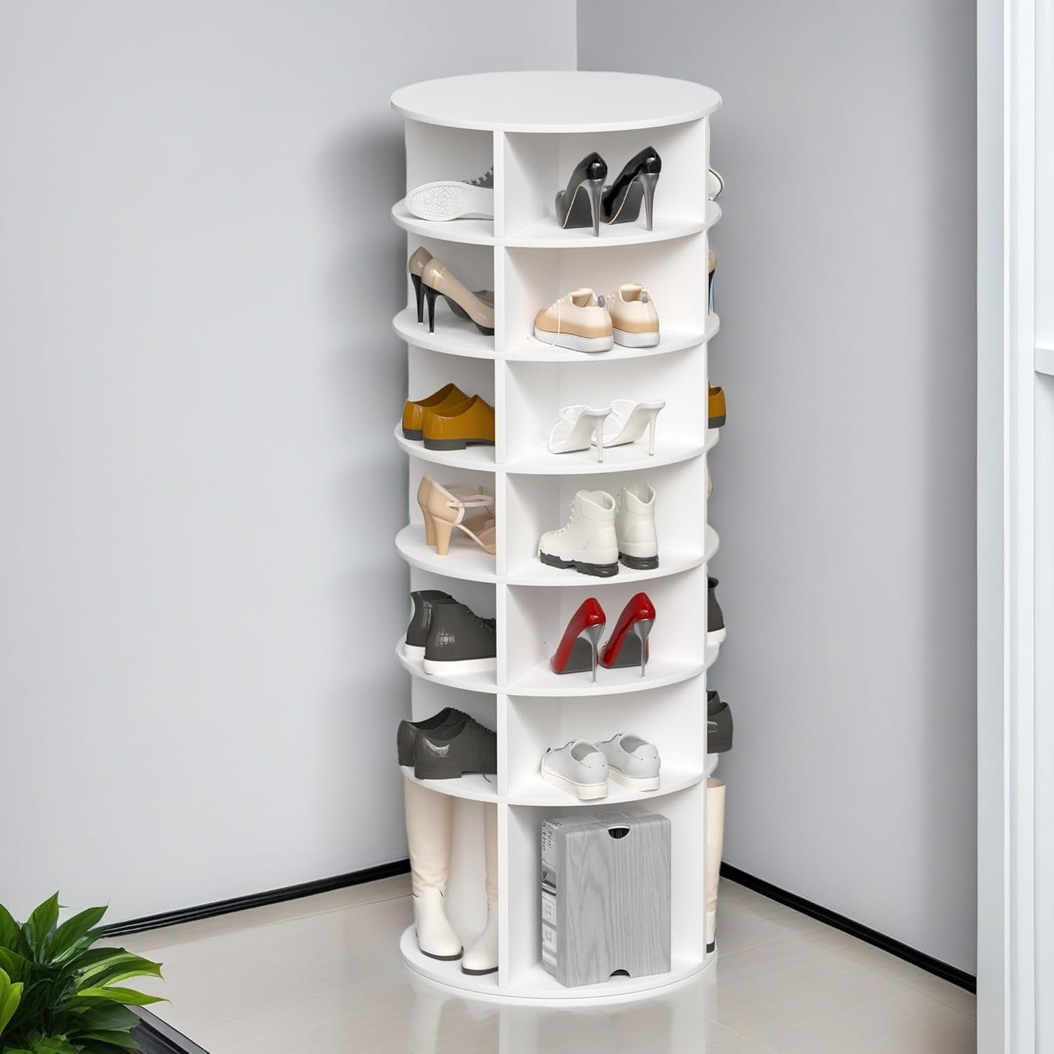 7-Tier Round Rotating Shoe Rack, 72" Tall Spinning Shoe Rack Tower ...