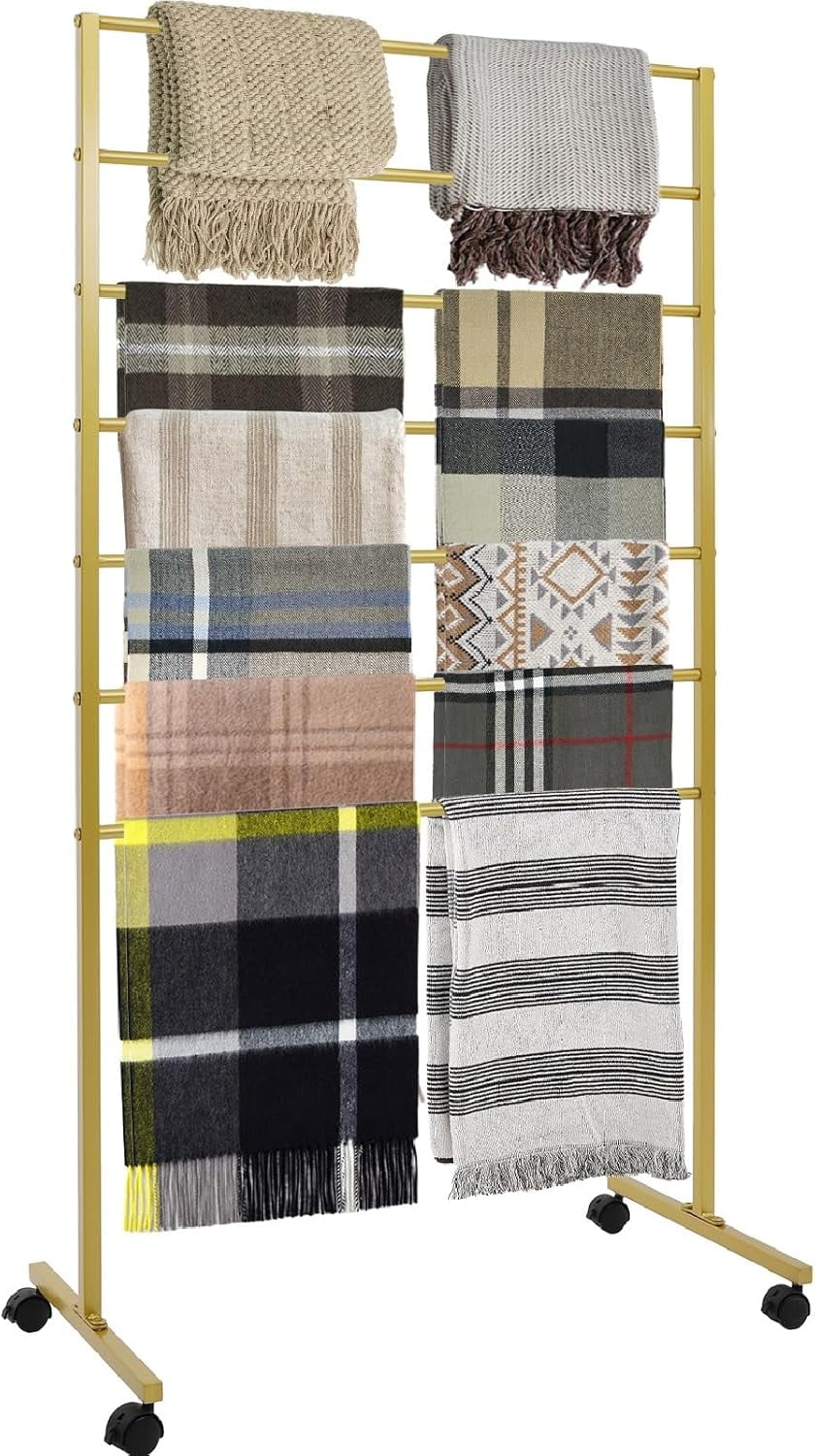 7 Tier Scarf Display Stand with Wheels, Freestanding Scarf Floor ...