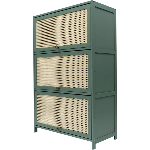 7-Tier Shoe Cabinet,Bamboo Shoe Storage Cabinet with 3 Doors ...