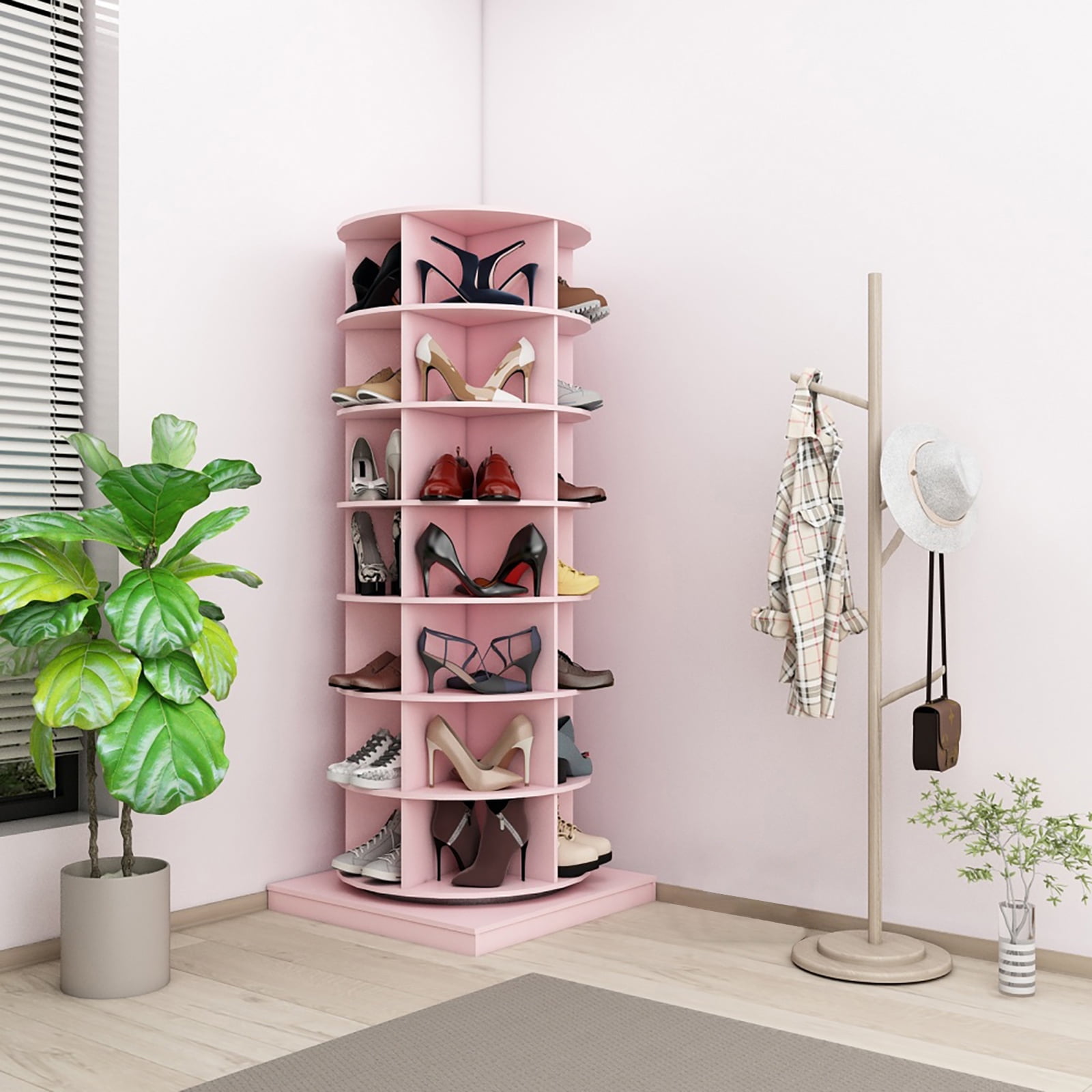 7 Tier Shoe Cabinet, Free Standing 360° Round Shoe Rack, Space-Saving ...