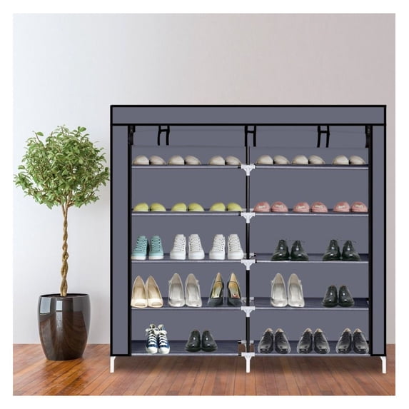 7-Tier Shoe Rack with Dustproof Cover, Holds up to 36 Pairs, Non-Woven ...