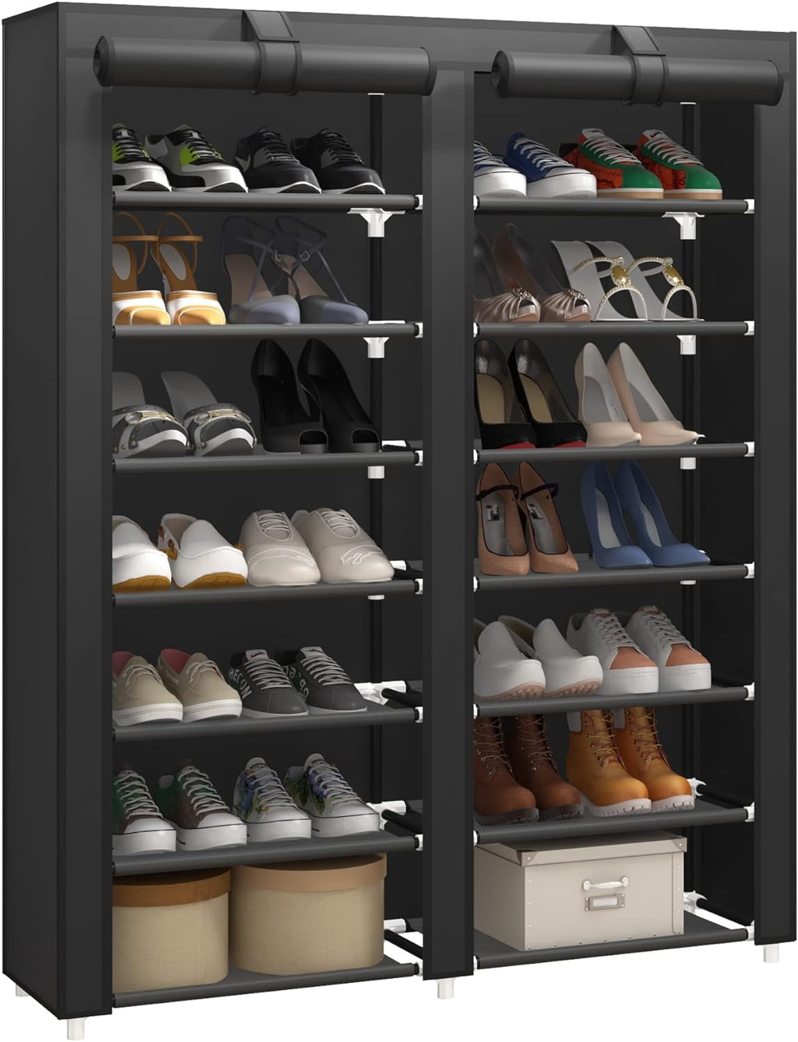 7-Tier Shoe Storage Organizer with Dustproof Cover - Closet Cabinet ...