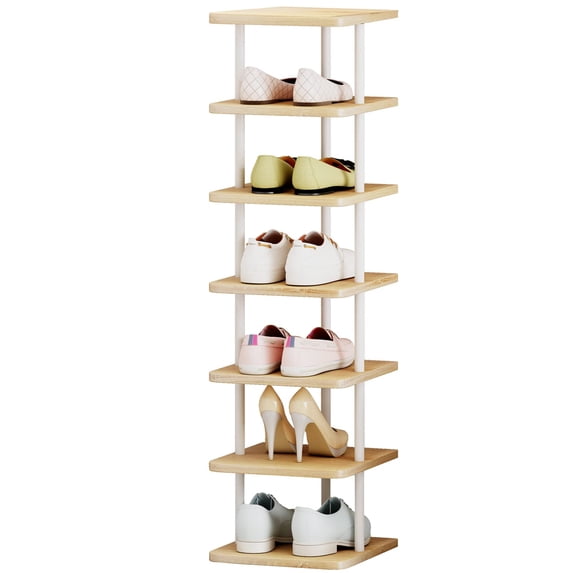 7 Tier-Single Row White+sonoma Oak Shoe Rack, Vertical Slim Free ...