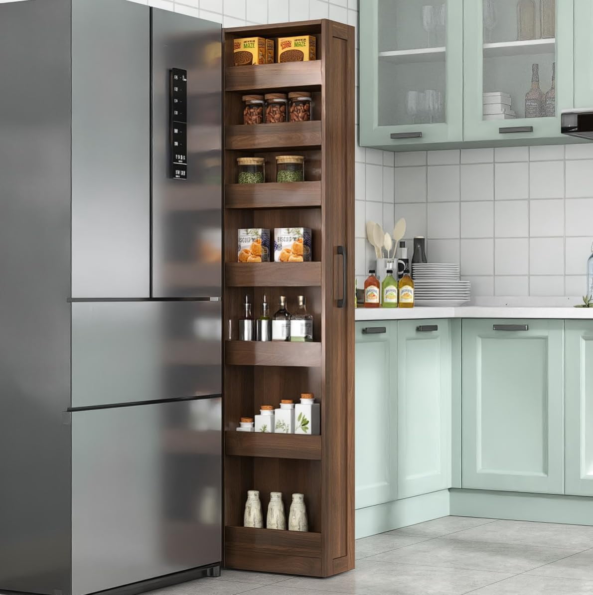 7-Tier Slim Mobile Shelving Cart with Wheels, Rolling Pantry with 7 ...