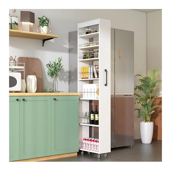 7-Tier Slim Mobile Shelving Cart with Wheels, Rolling Pantry with 7 ...