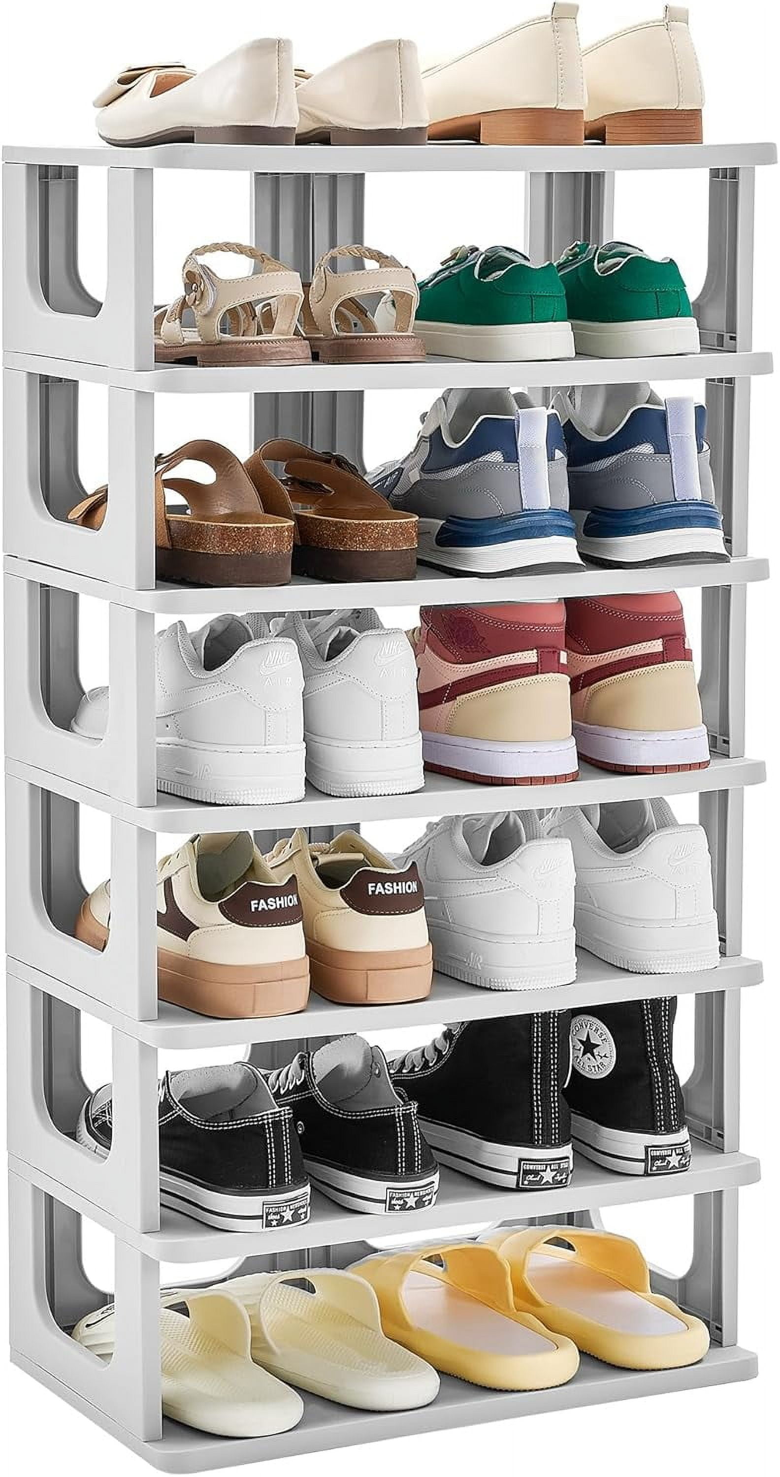 7-Tier Small Shoe Rack, Vertical Narrow Stackable Organizer with ...