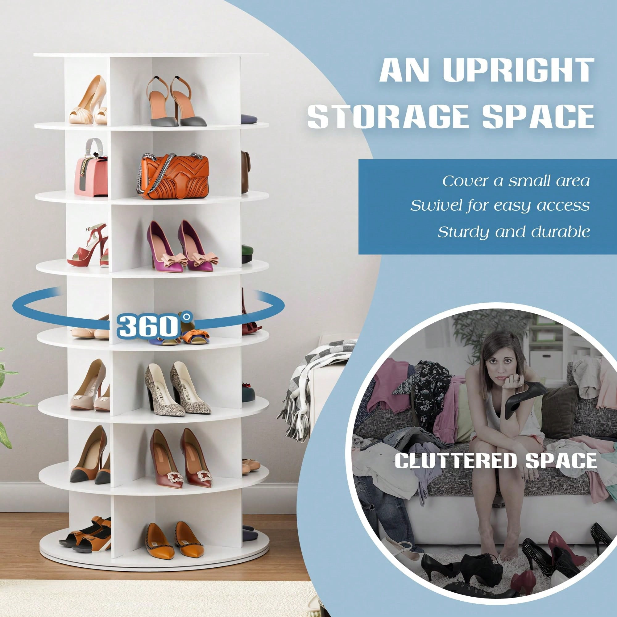 7-Tier Spinning Shoe Rack, 360° Rotating Shoe Organizer Tower, Vertical ...